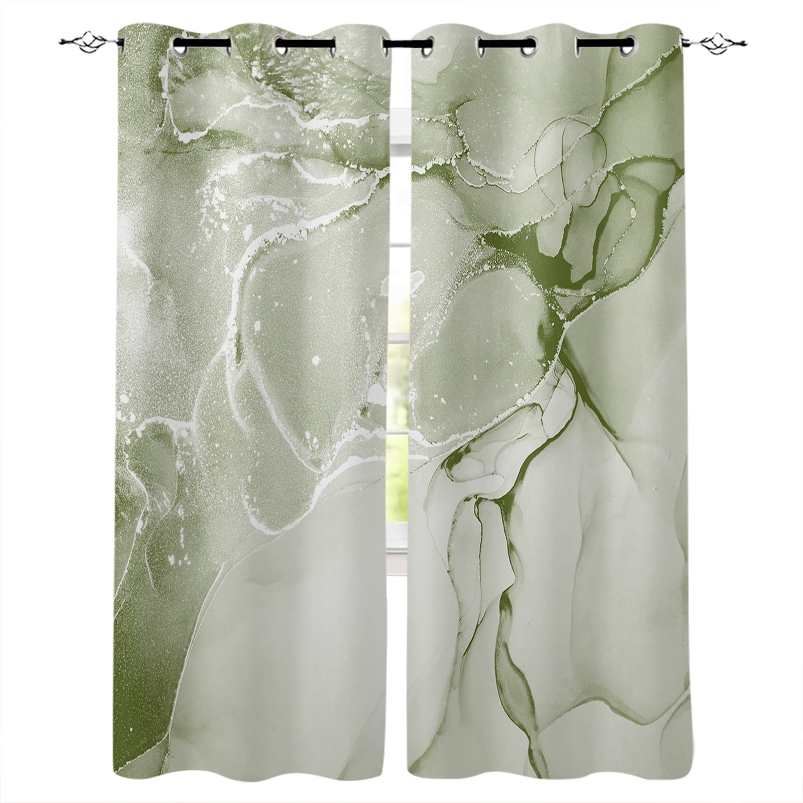 Sage Green Marble Texture Window Curtain Living Room Kitchen Curtain ...