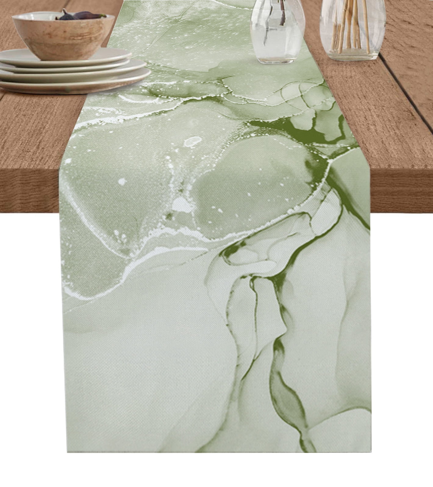 Sage Green Marbled Table Runner Wedding Table ration Table Runner ...
