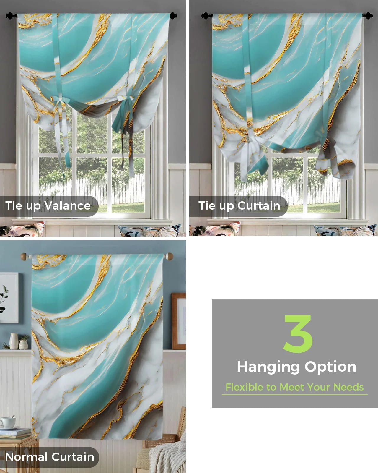 Sage Green Marbled Window Curtain for Living Room Roman Curtains for ...
