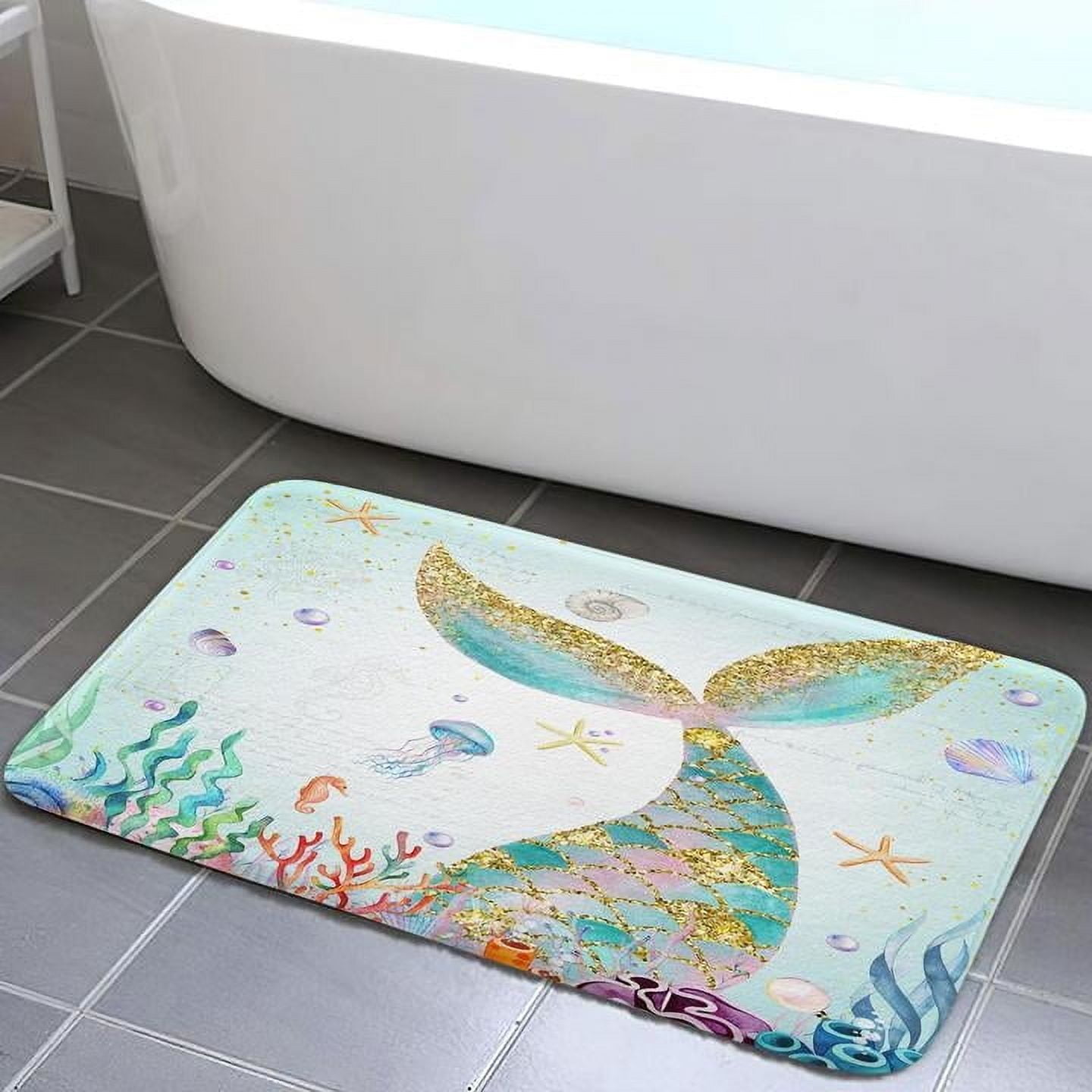 Sage Green Mermaid Bath Rugs for Bathroom, Sea Ocean Coral Fish ...