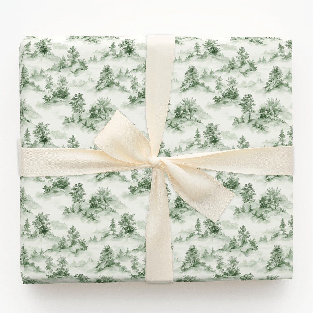 Sage Green Misty Forest Watercolor Tree Landscape Gift Wrapping Paper ...
