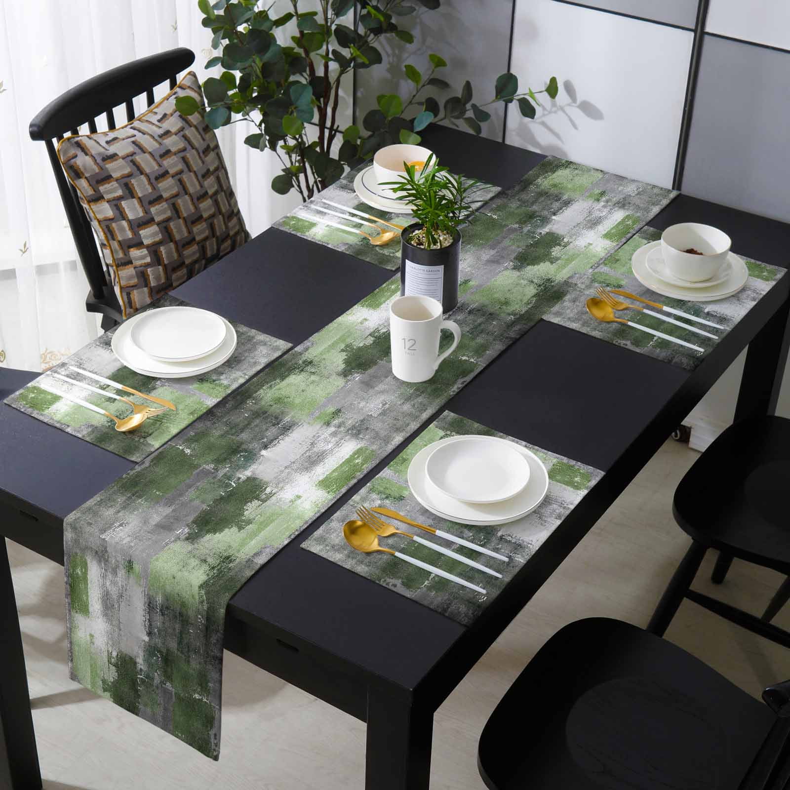 Sage Green Modern Placemats Set of 6 with 90 Inches Long Table Runners ...