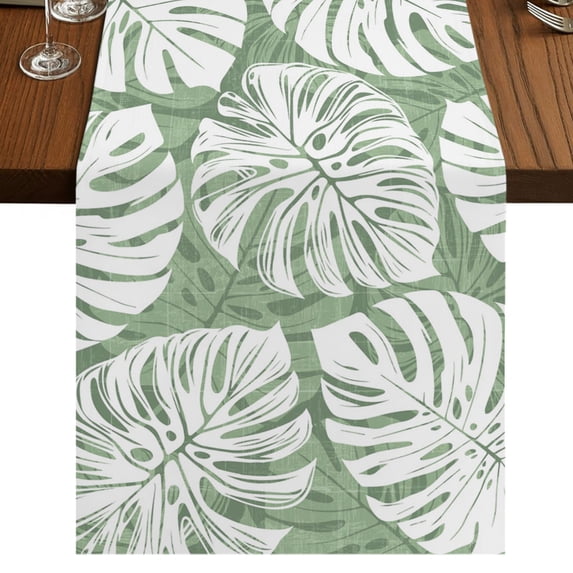 Sage Green Monstera Deliciosa Burlap Cotton Table Runner 13x72 Inches ...