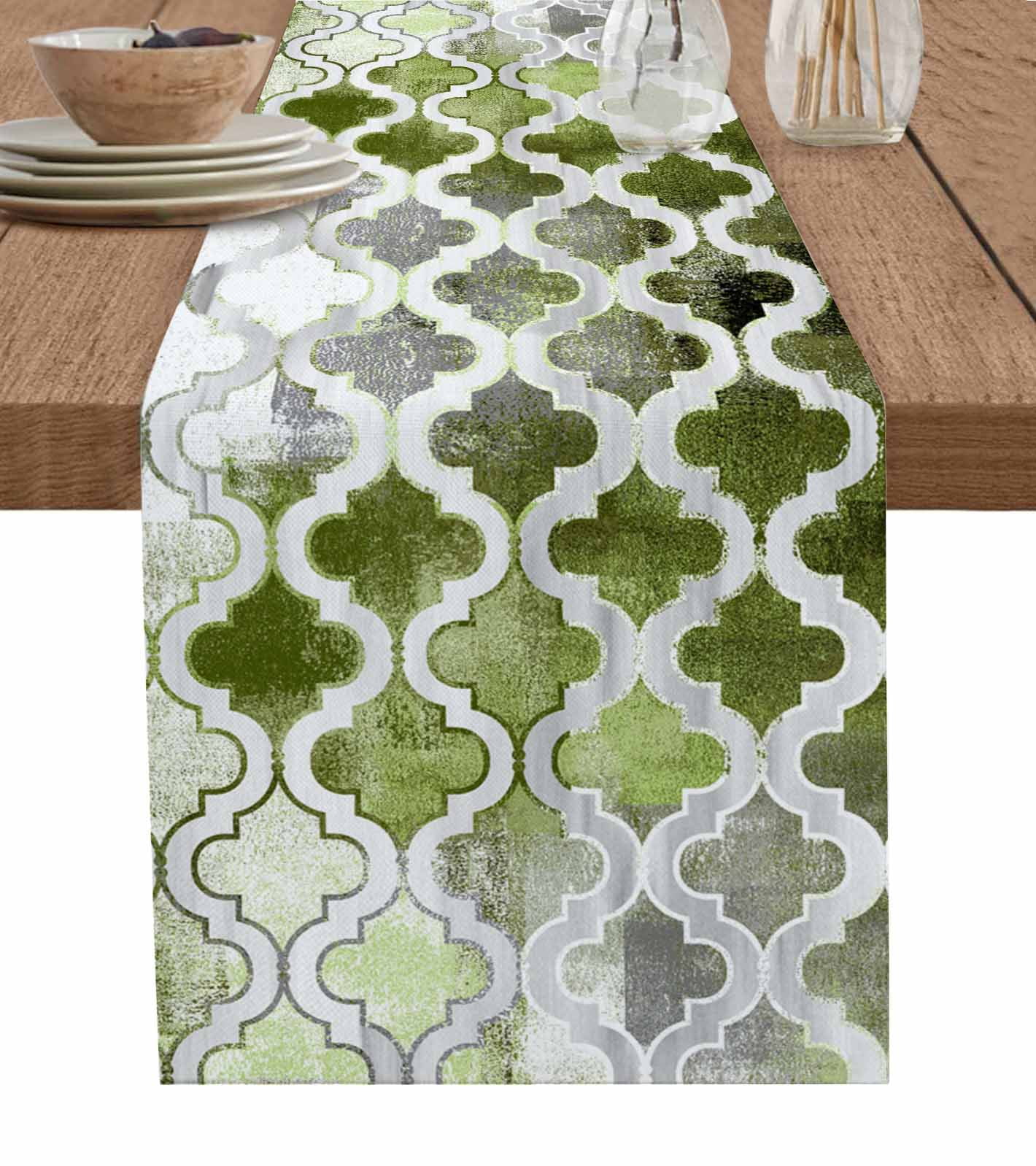 Sage Green Morocco Table Runner Vintage Grey Shabby Chic Plaid ...