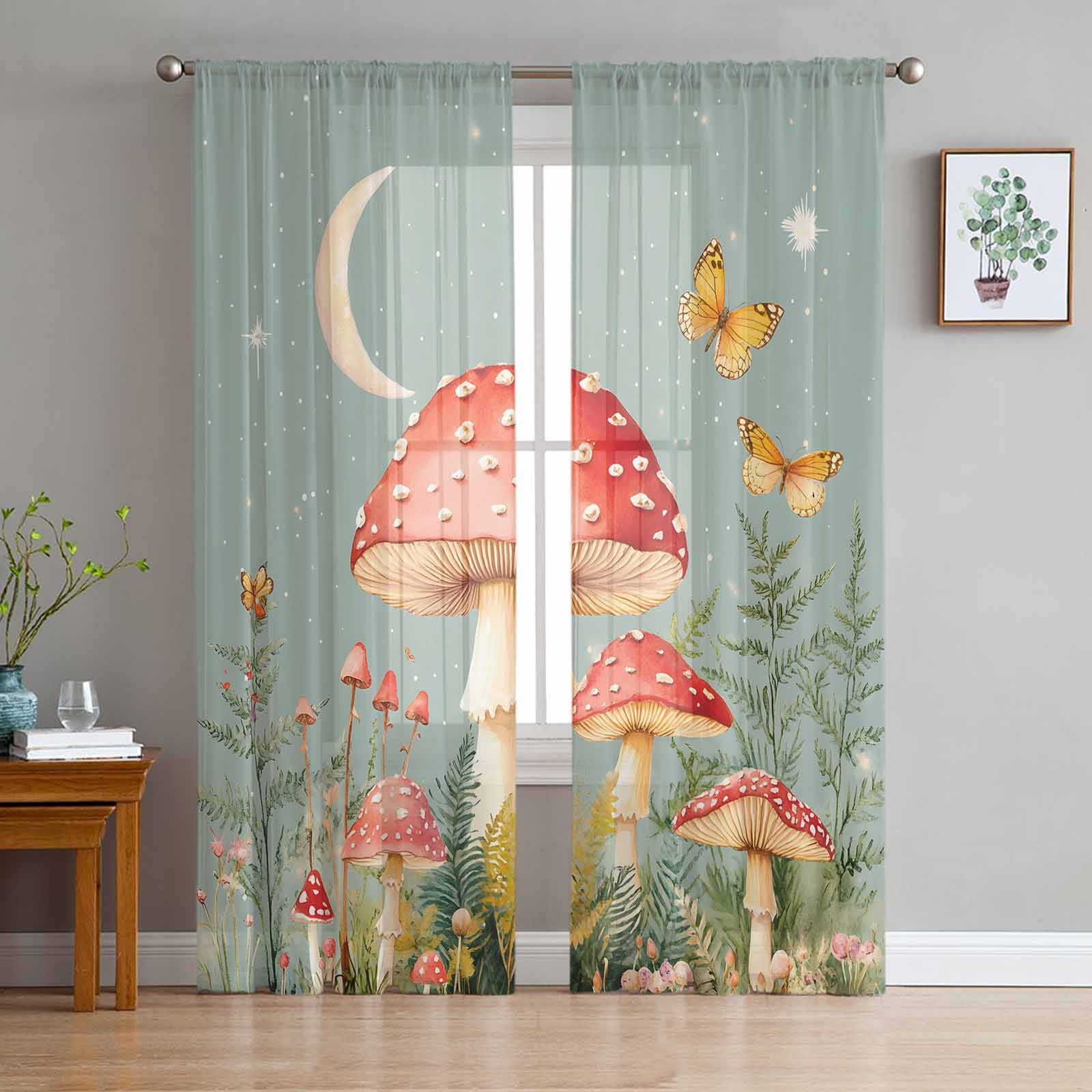 Sage Green Mushroom Sheer Curtains 72 Inch Length 2 Panels Set for ...