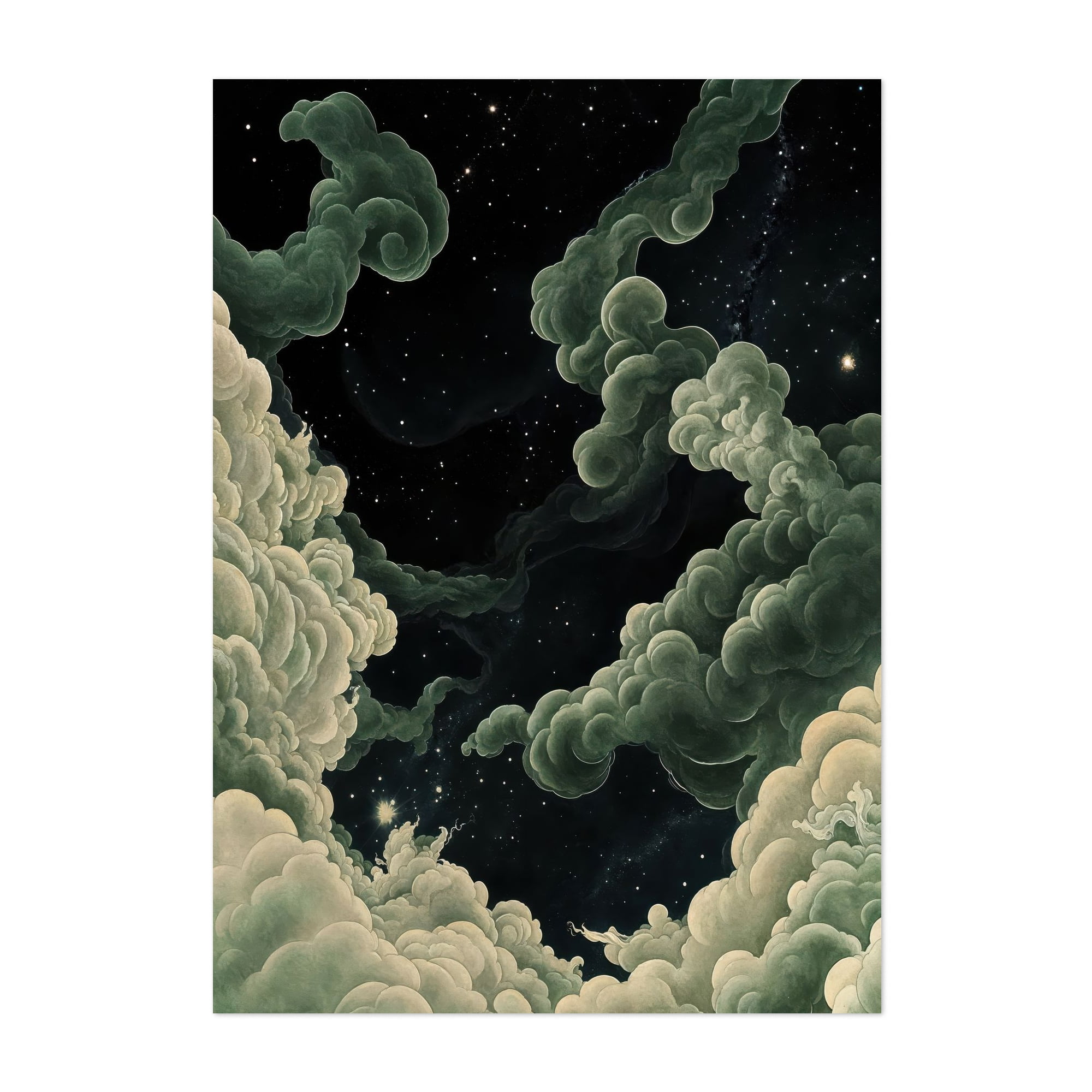 Sage Green Northern Lights Print Japandi inspired Anime Wall Art Space ...