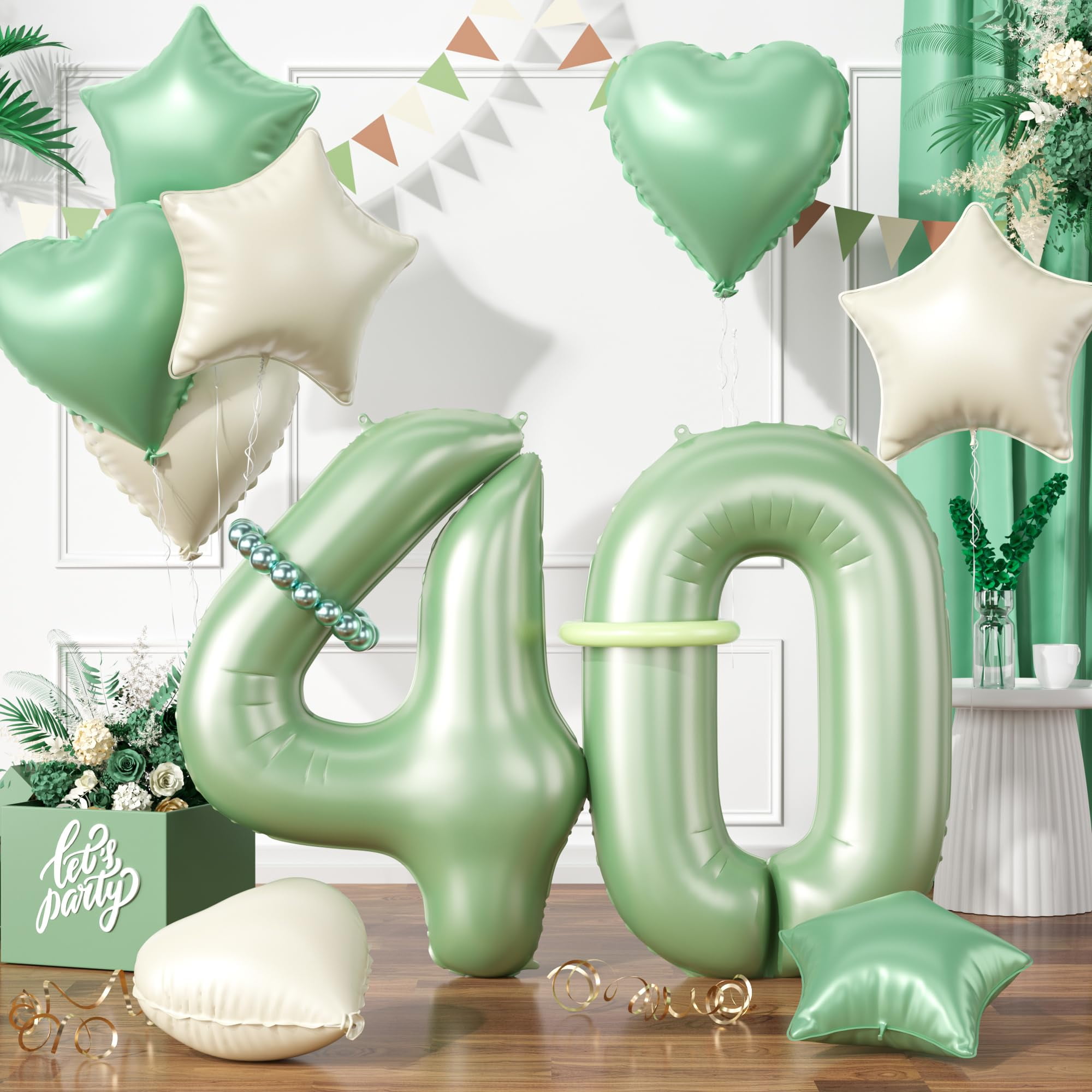 Sage Green Number 40 YPF5 Green 40 Number 40th Number Olive Green Cream ...