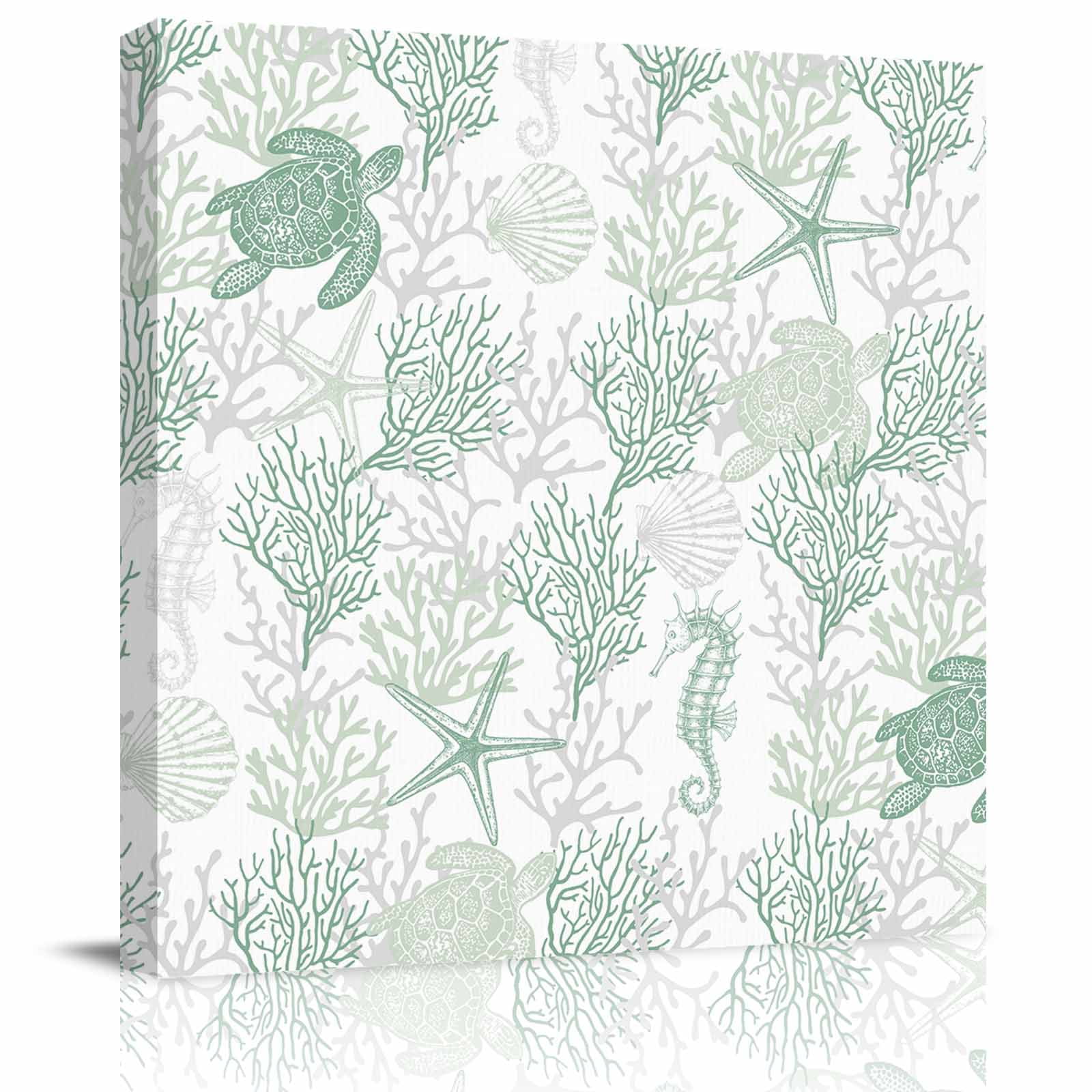 Sage Green Ocean Coral Canvas Print Wall Art Painting, Modern Wall ...