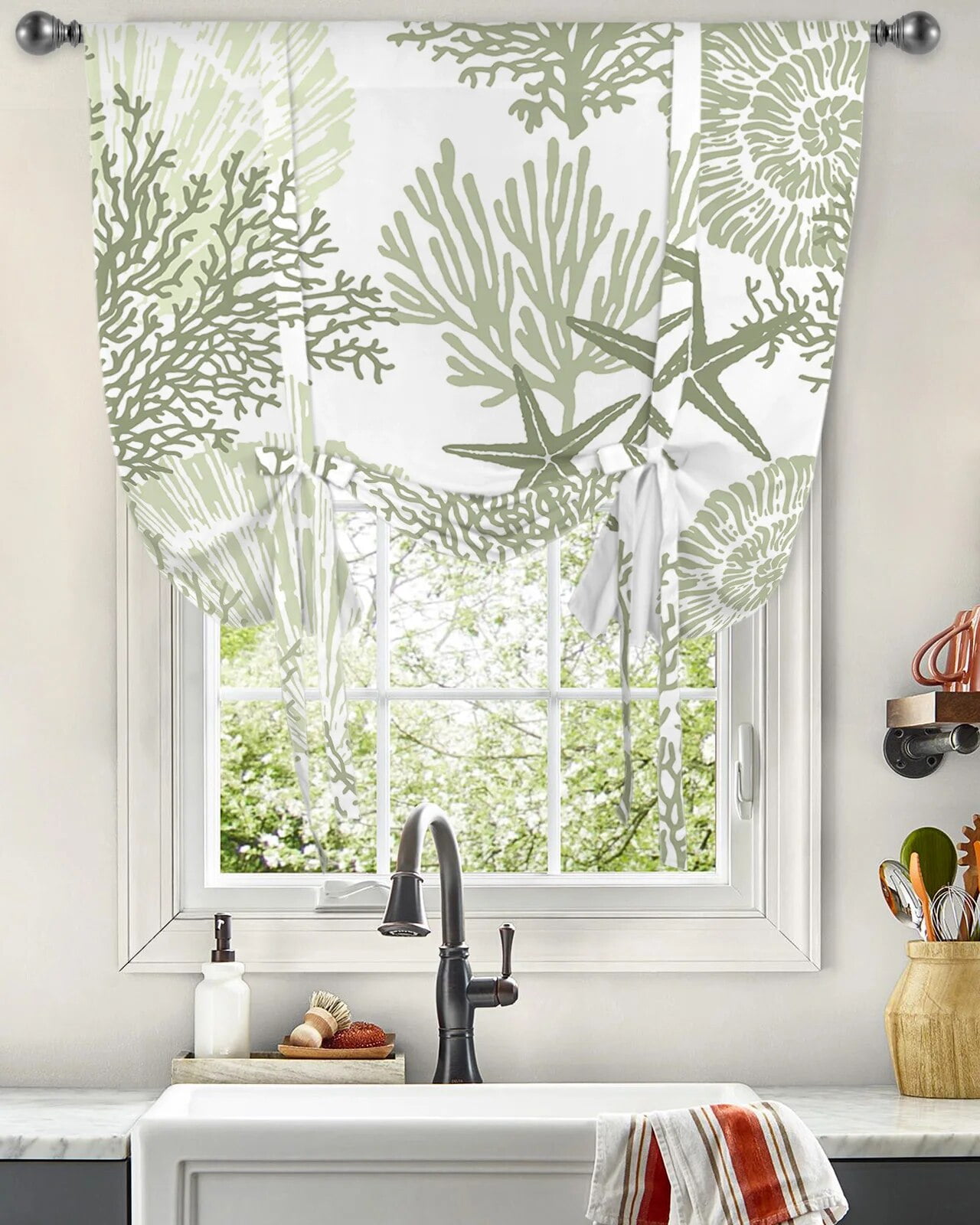 Sage Green Ocean Shells StarAbstract Curtains for Living Room Bedroom ...