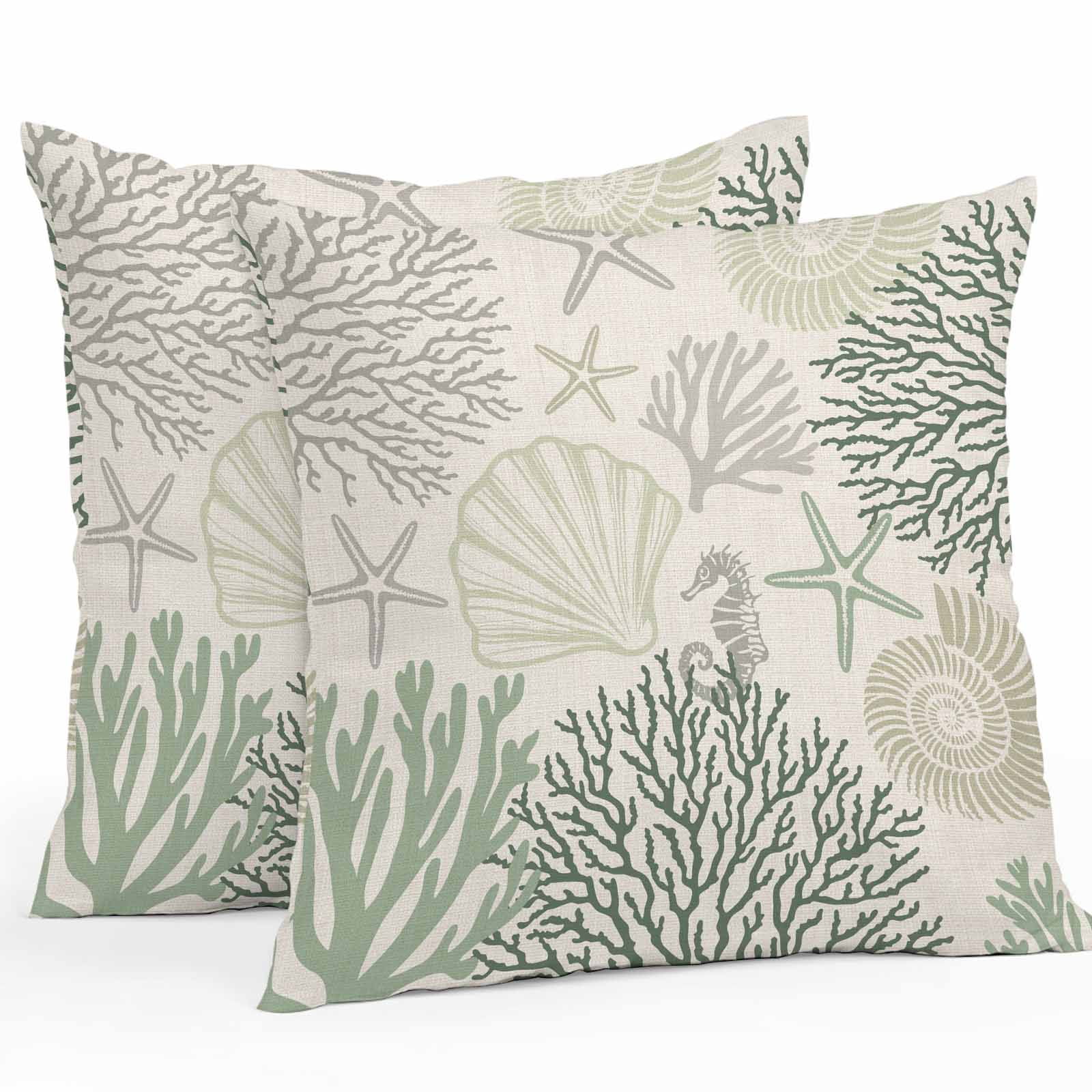 Sage Green Ocean Waterproof Outdoor Throw Pillow Covers 20''x20'' Pack ...