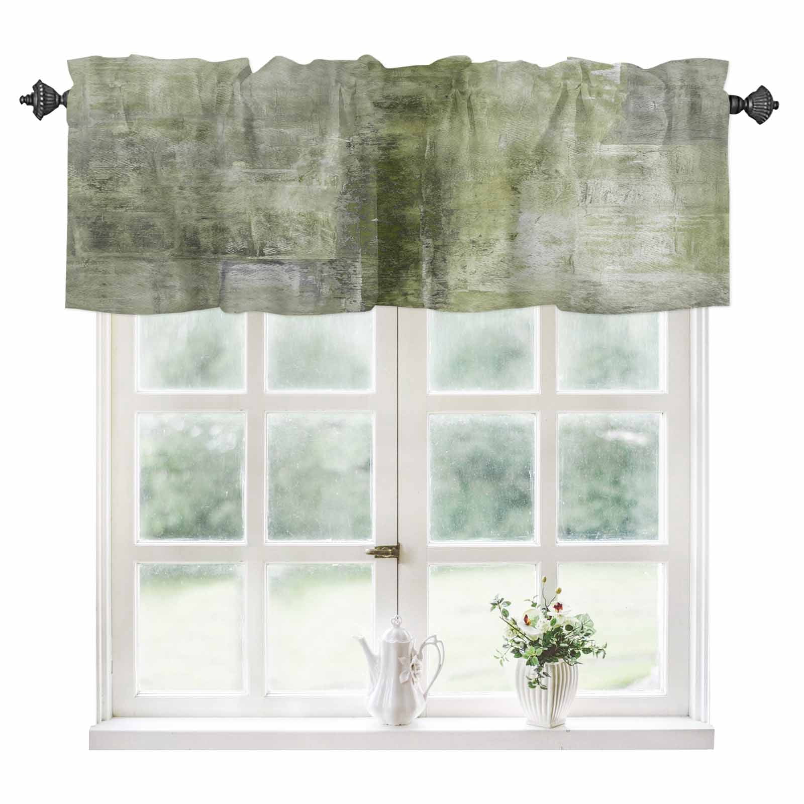 Sage Green Oil Painting Kitchen Valances for Windows 60x18 Inch Kitchen ...