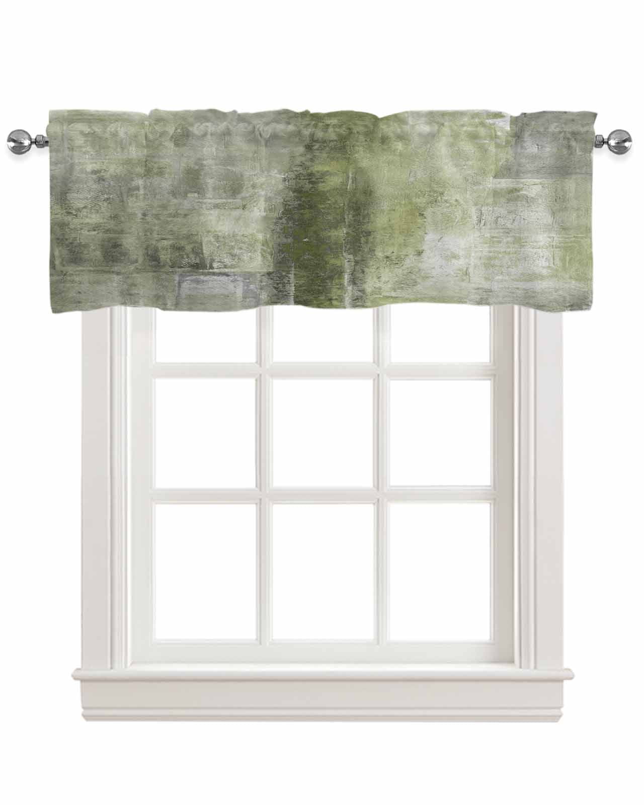Sage Green Oil Painting Kitchen Valances for Windows Farmhouse Linen ...