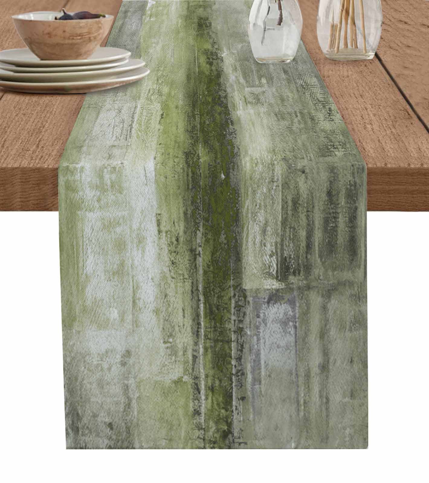 Sage Green Oil Painting Table Runner Modern Abstract Graffiti Street ...