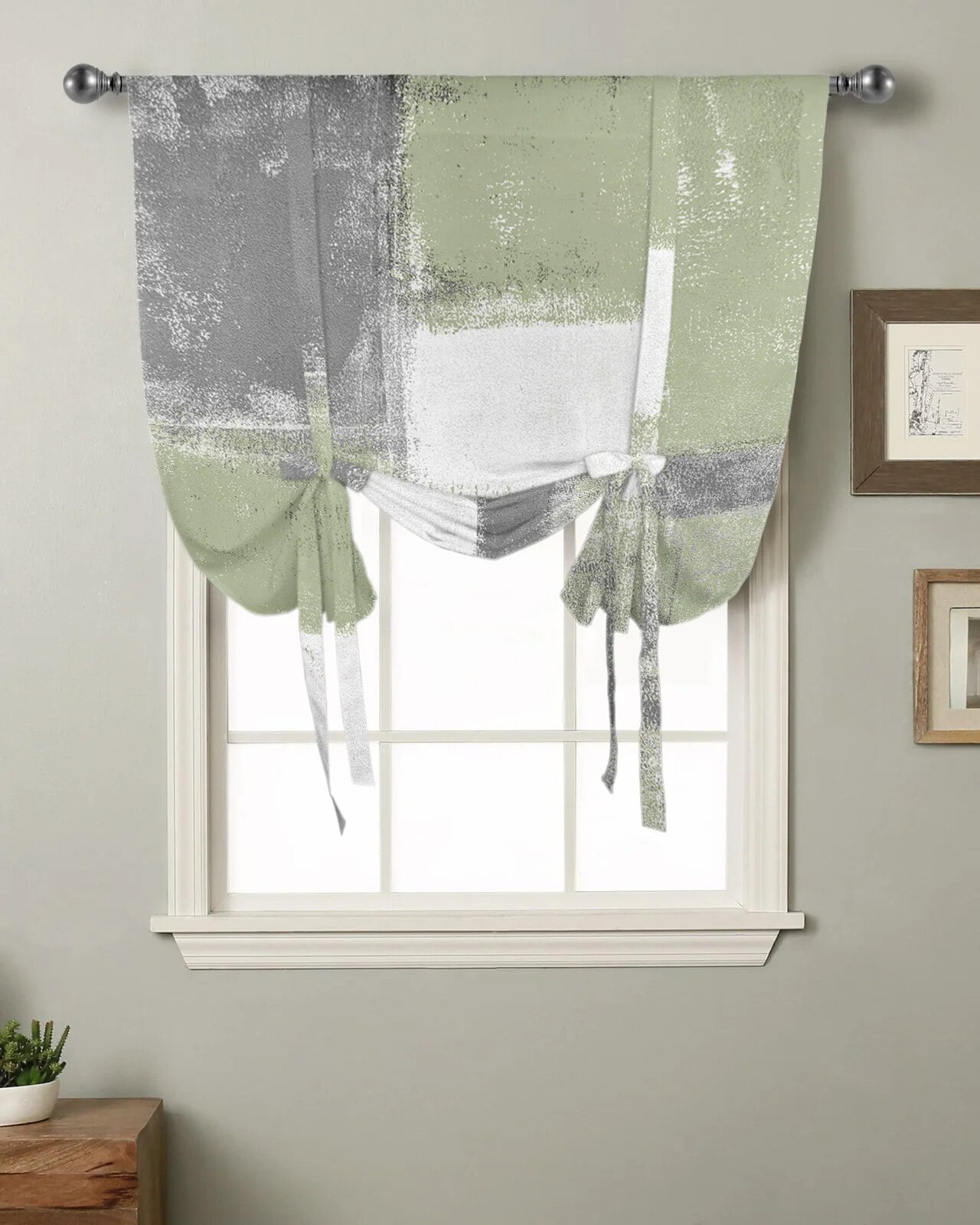 Sage Green Oil Painting Texture Paint Kitchen Short Window Curtain ...