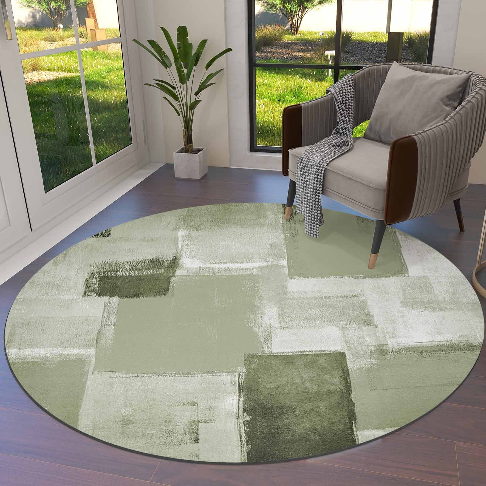 Sage Green Oil Painting Texture Paint Round Area Rug Carpets for Living ...