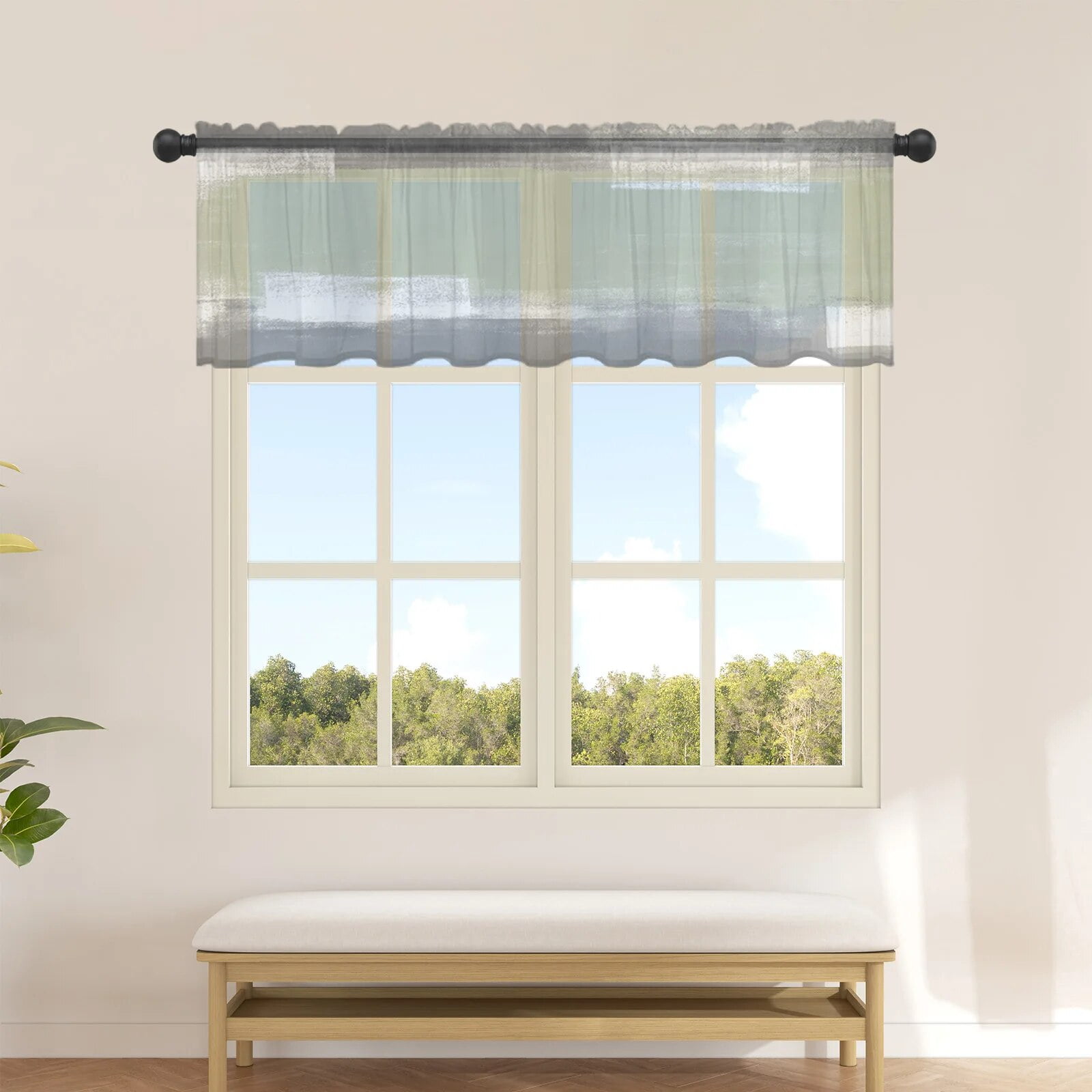 Sage Green Oil Painting Texture Sheer Curtains for Kitchen Cafe Half ...