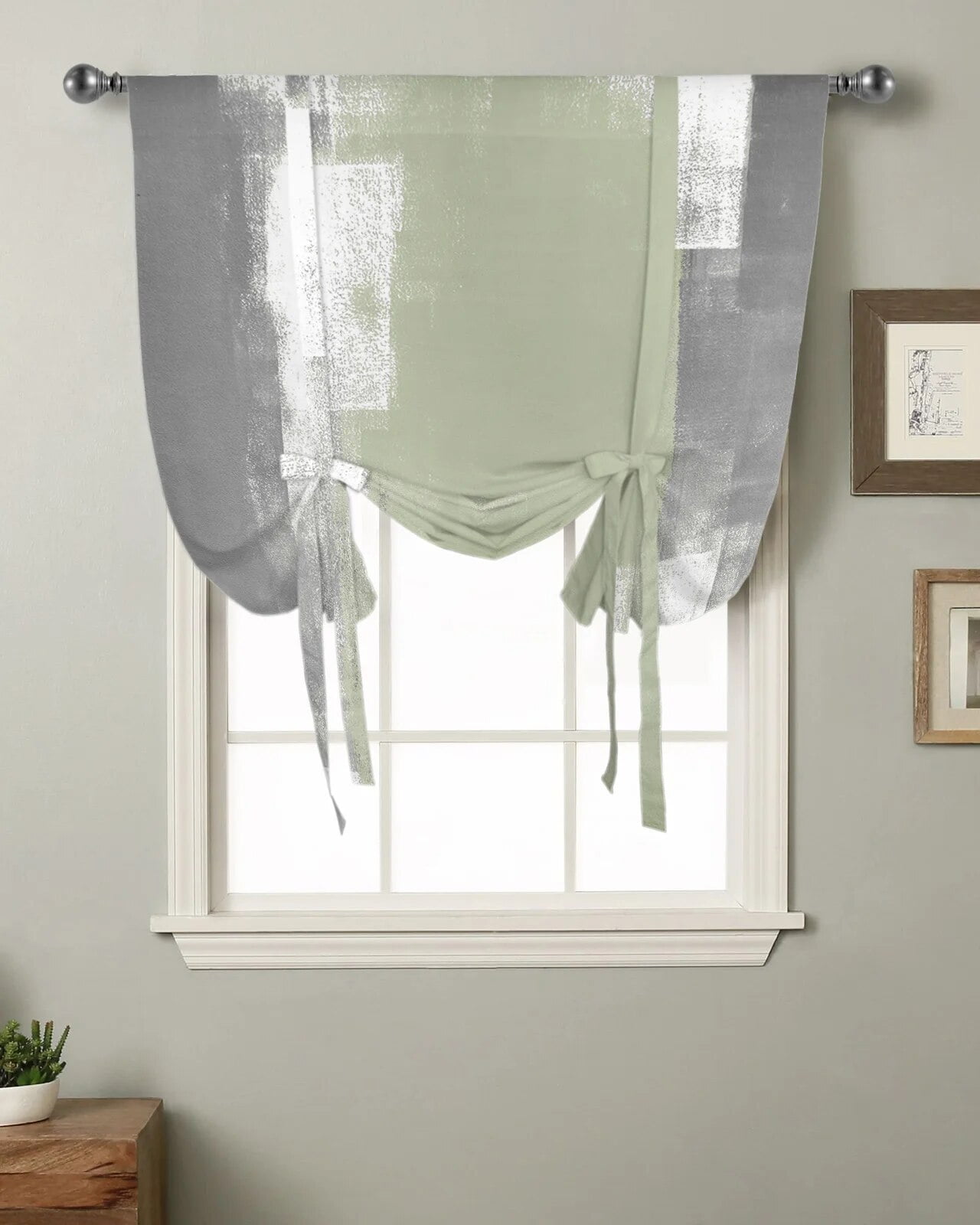 Sage Green Oil Painting Texture Window Curtain for Living Room Roman ...