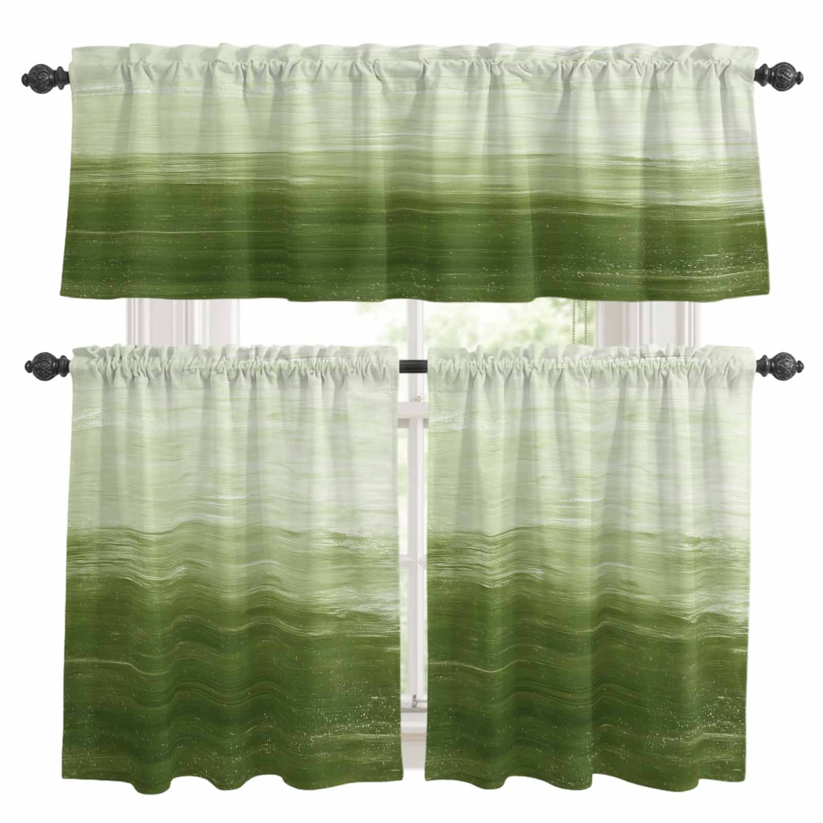Sage Green Ombre Kitchen Curtains Sets for Windows 24 Inch Length ...