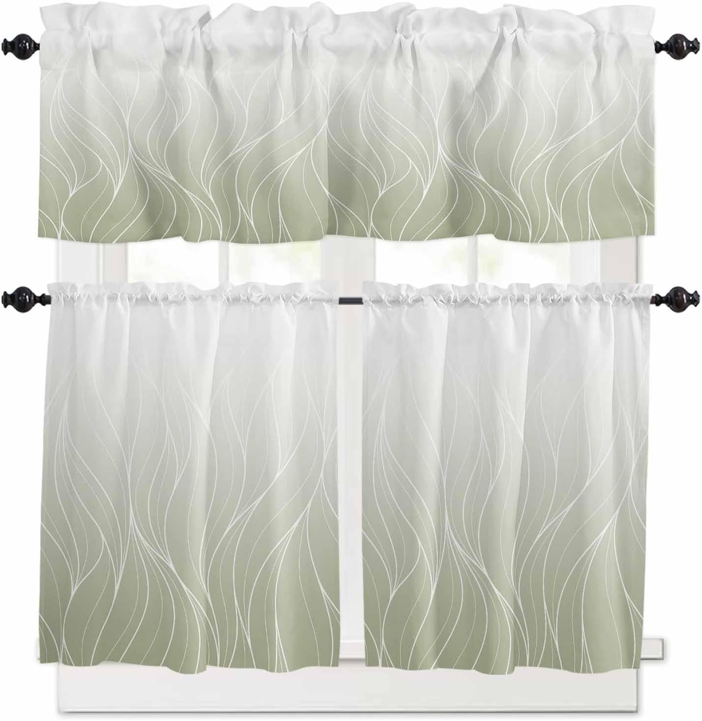 Sage Green Ombre Kitchen Curtains and Valances Set, Rod Pocket Curtains ...
