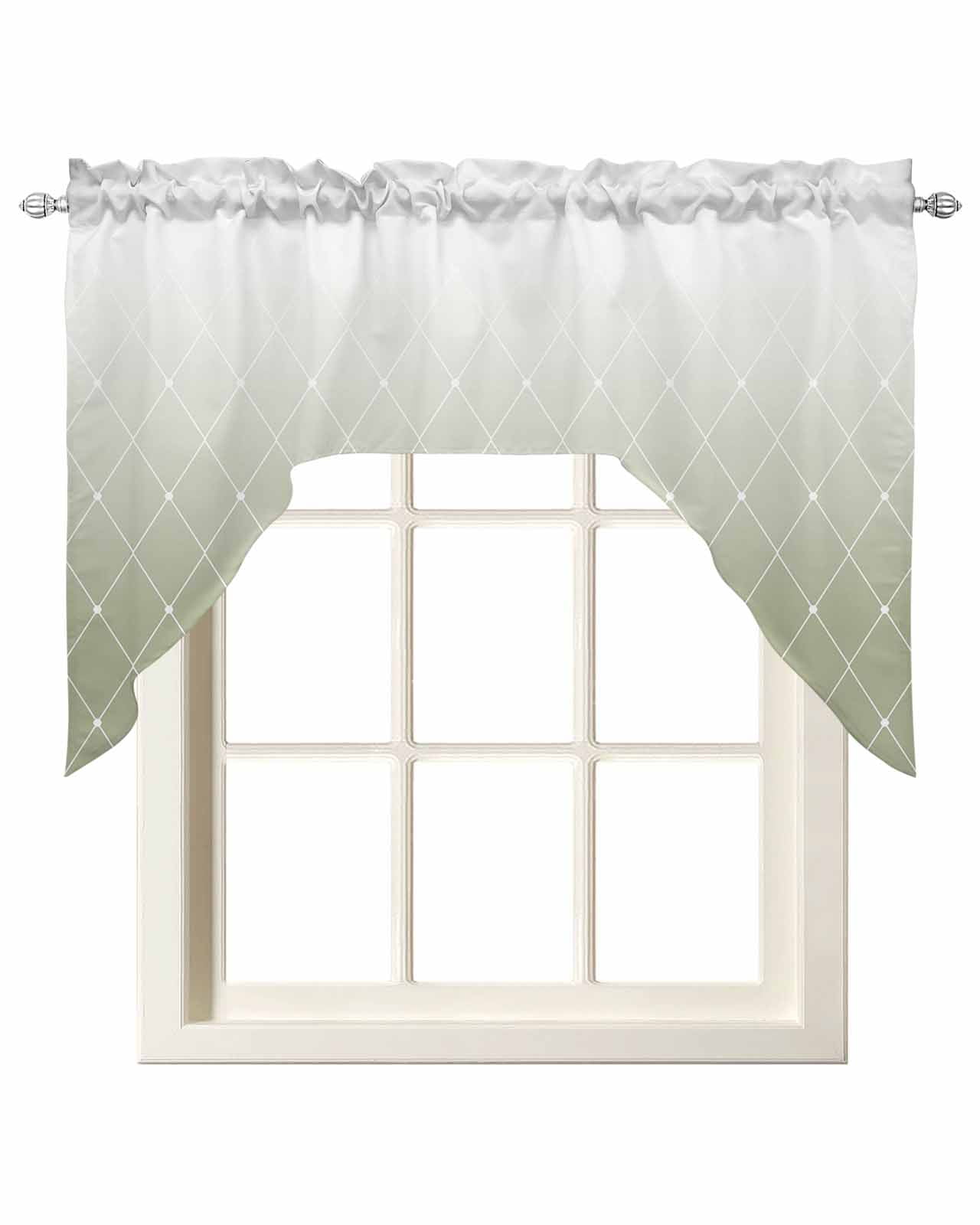 Sage Green Ombre Kitchen Swag Valances for Windows, Modern Geometric ...