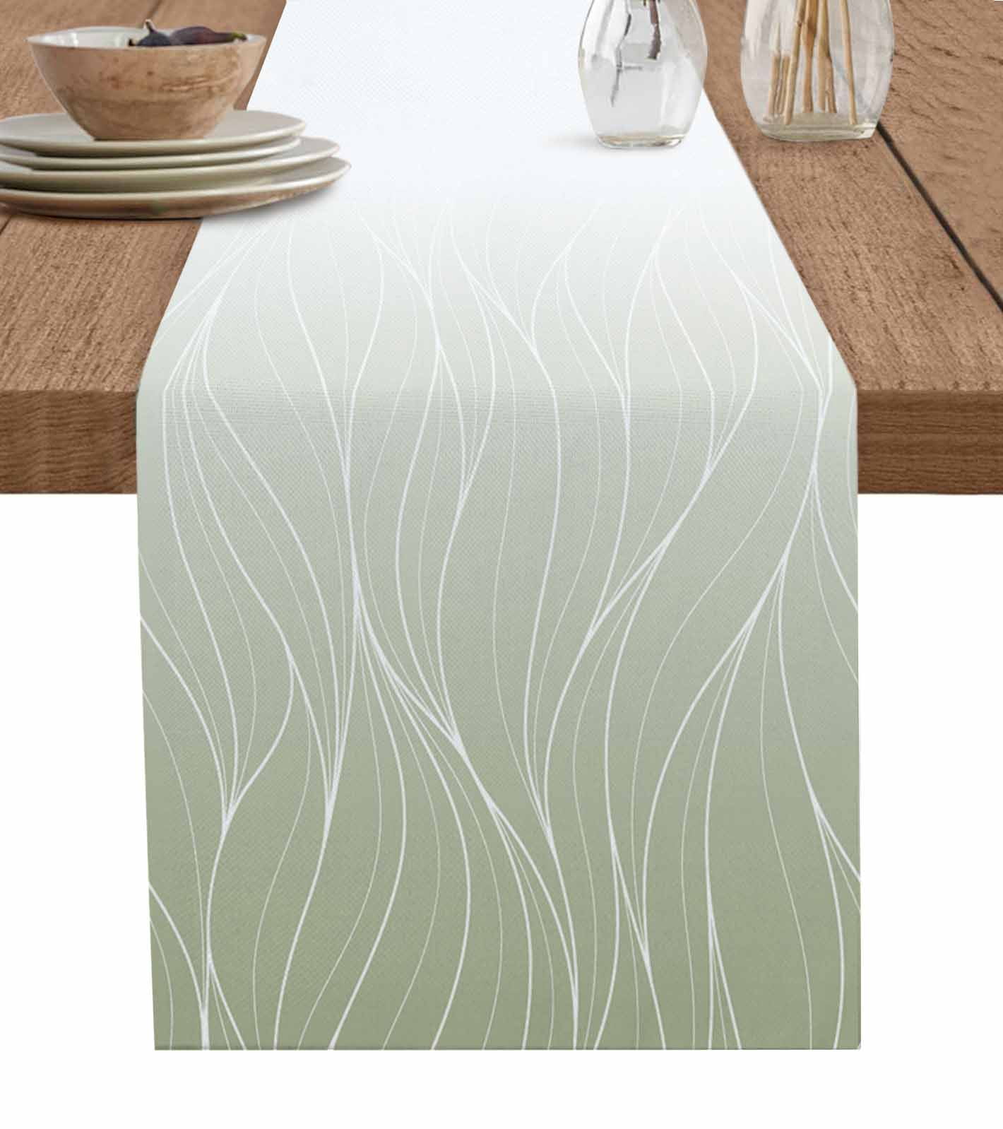 Sage Green Ombre Lines Burlap-Cotton Table Runner 90 Inches Long,Simple ...