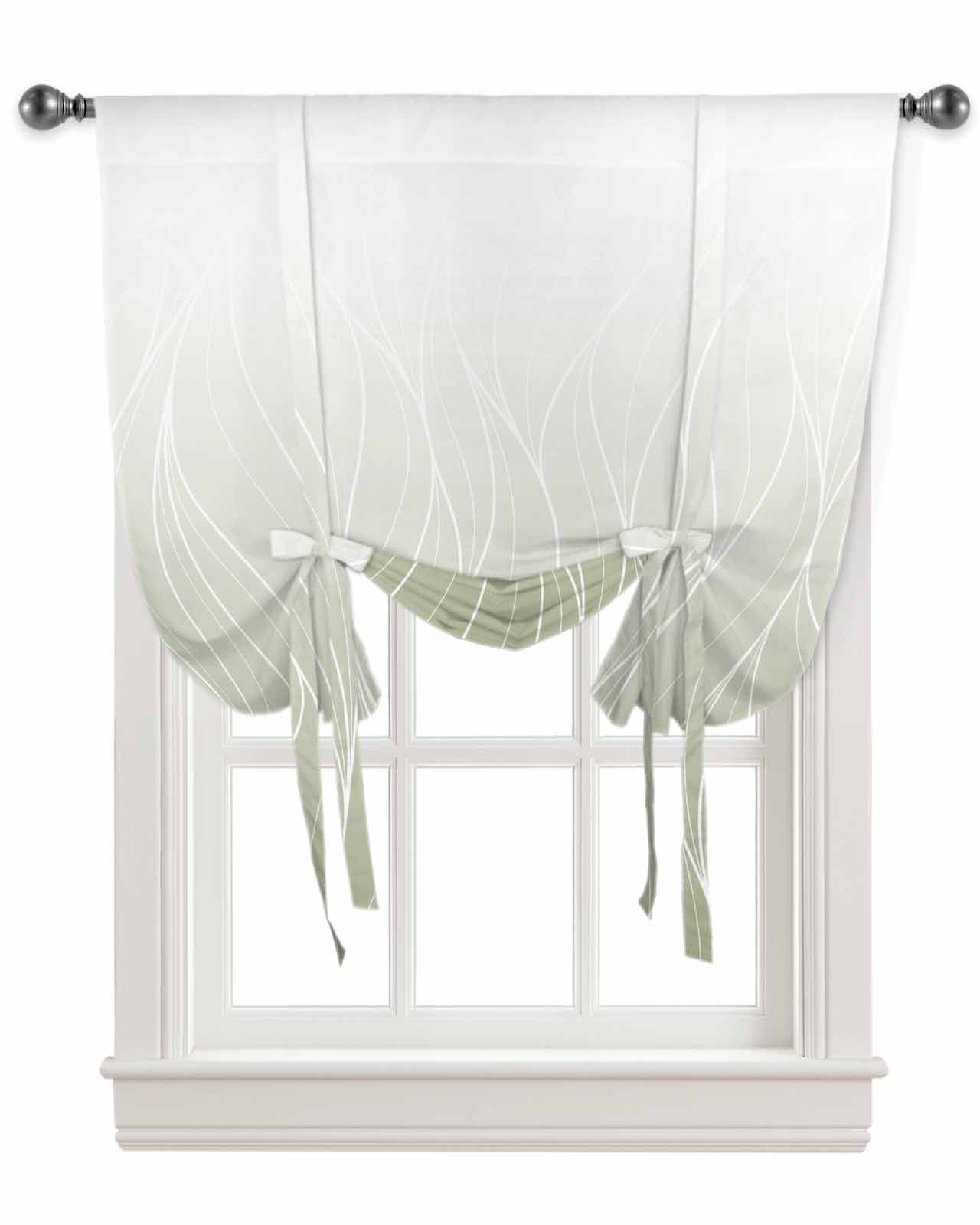 Sage Green Ombre Lines Tie Up Curtains for Kitchen Bathroom Bedroom ...
