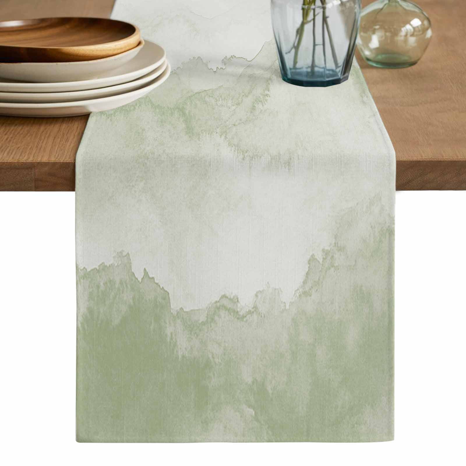Sage Green Ombre Mountain Table Runner, Nature Abstract Art Marble ...