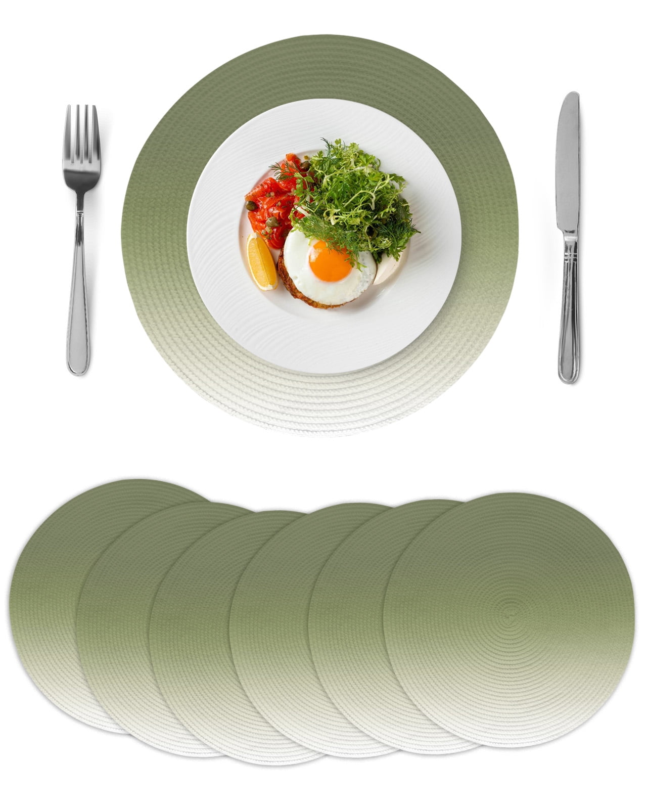 Sage Green Ombre Round 13 Inch Placemats Set of 6, Farmhouse Sage Green ...