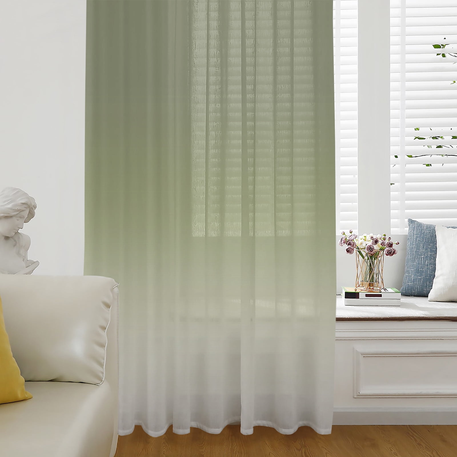 Sage Green Ombre Semi Sheer Curtains Drapes for Living Room, Bedroom ...