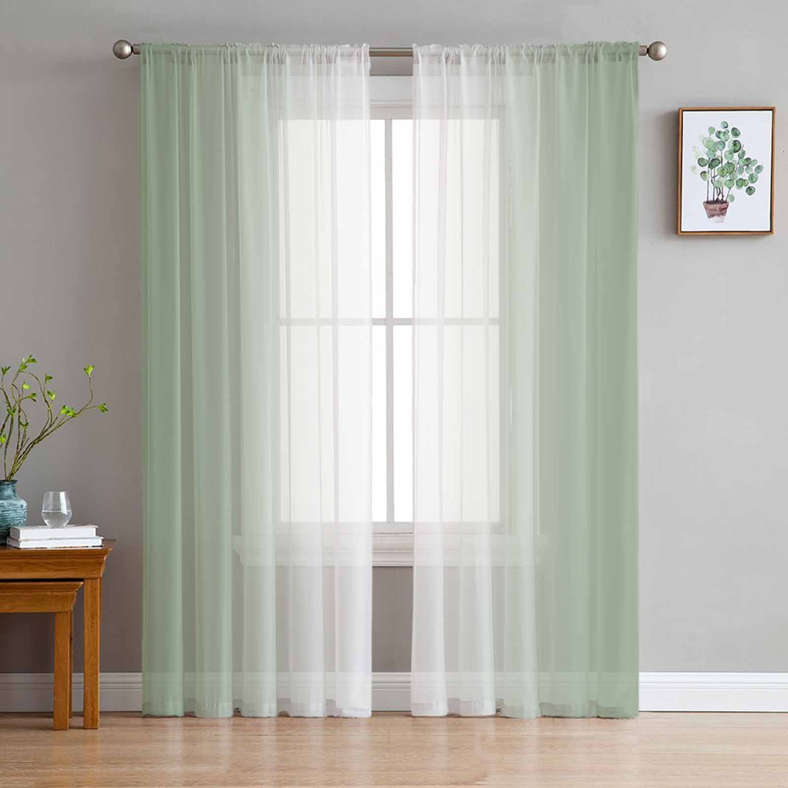 Sage Green Ombre Sheer Curtains 84 Inch Length 2 Panels Set for Living ...