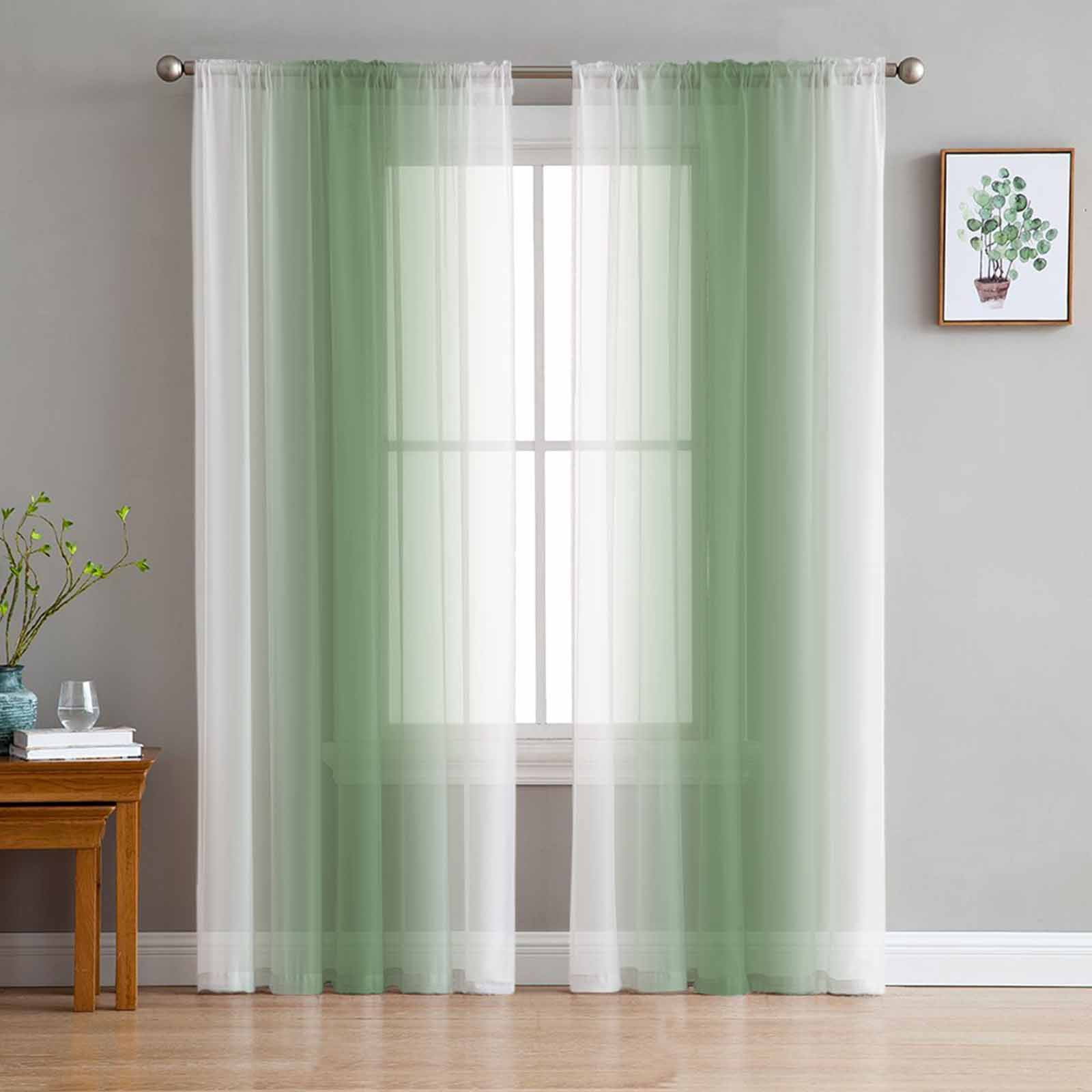 Sage Green Ombre Sheer Curtains 84 Inches Long 2 Panels Set, Window ...