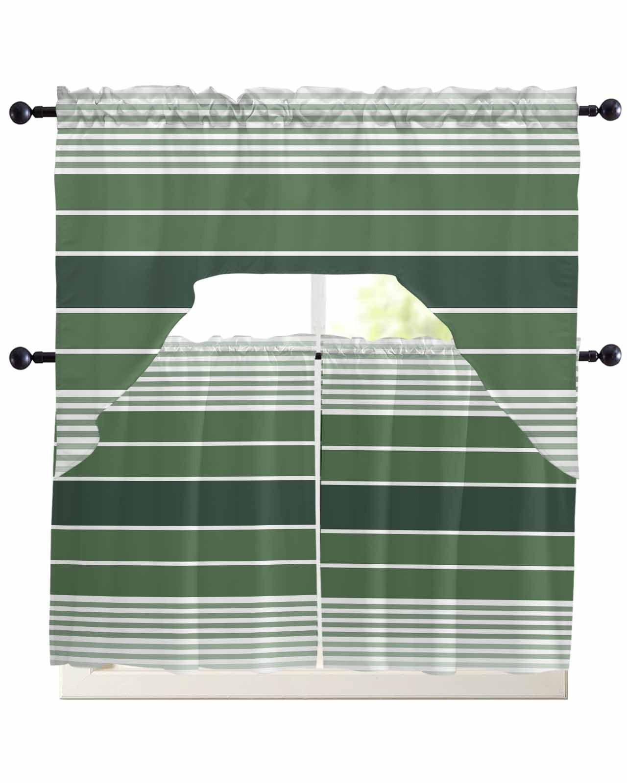 Sage Green Ombre Stripe Kitchen Curtains Swag Valance and Tier Curtains ...