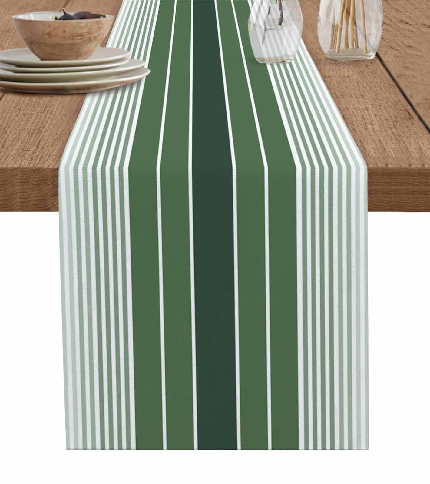 Sage Green Ombre Stripe Table Runner Cotton Linen 120 Inch Holiday ...
