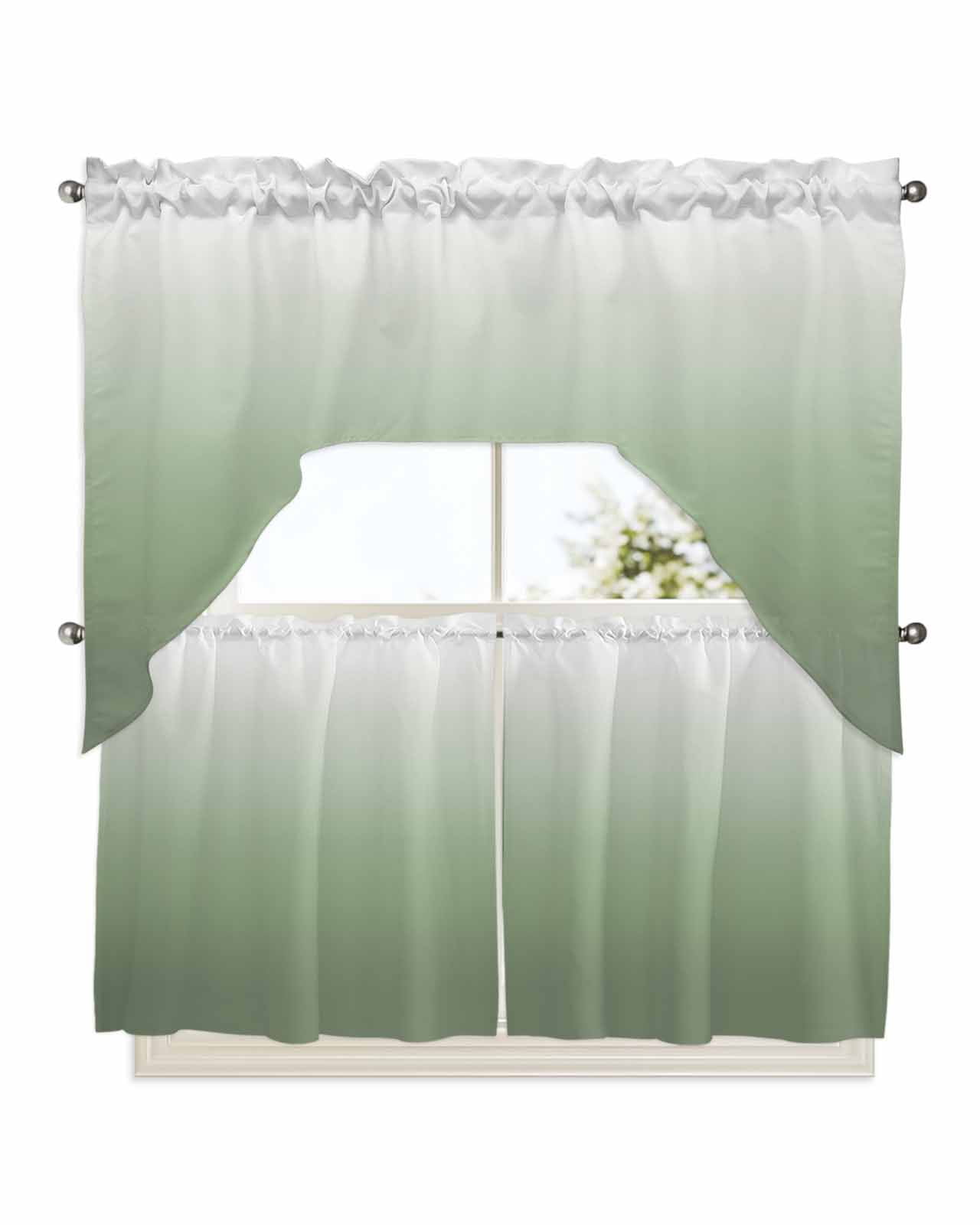 Sage Green Ombre Swag Valance and Tier Curtains 24'' Length Set ...