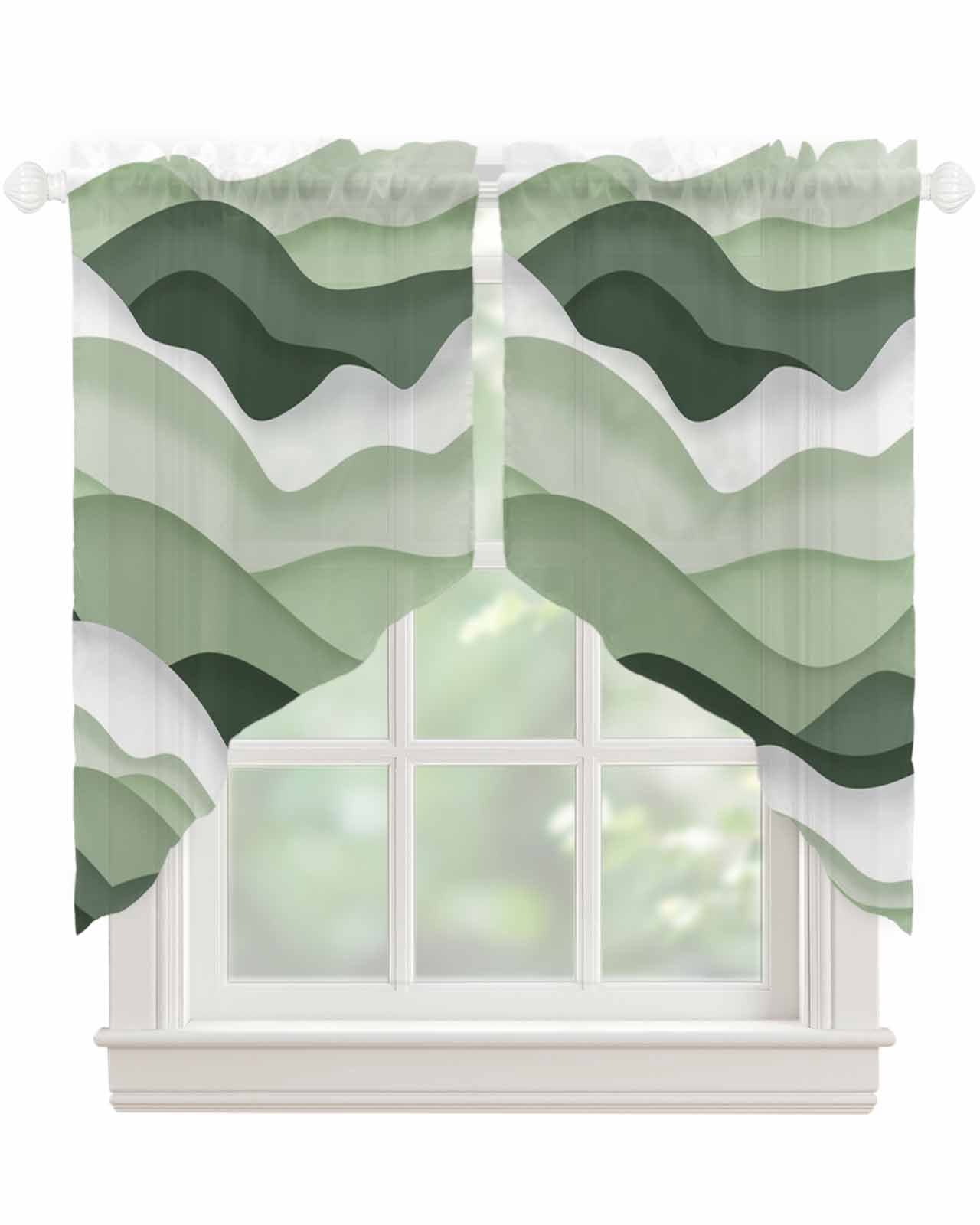 Sage Green Ombre Swag Valances for Windows, Modern Moire Geometric ...