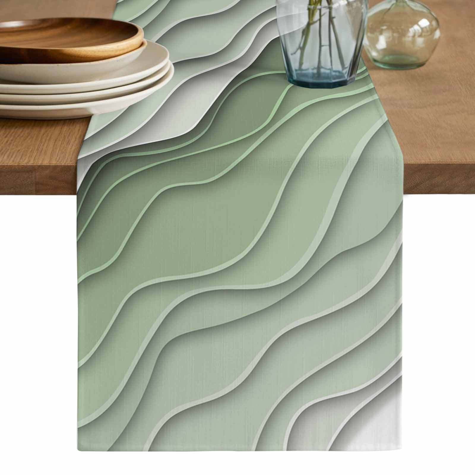 Sage Green Ombre Table Runner, Modern Geometric Abstract Art Aesthetics ...