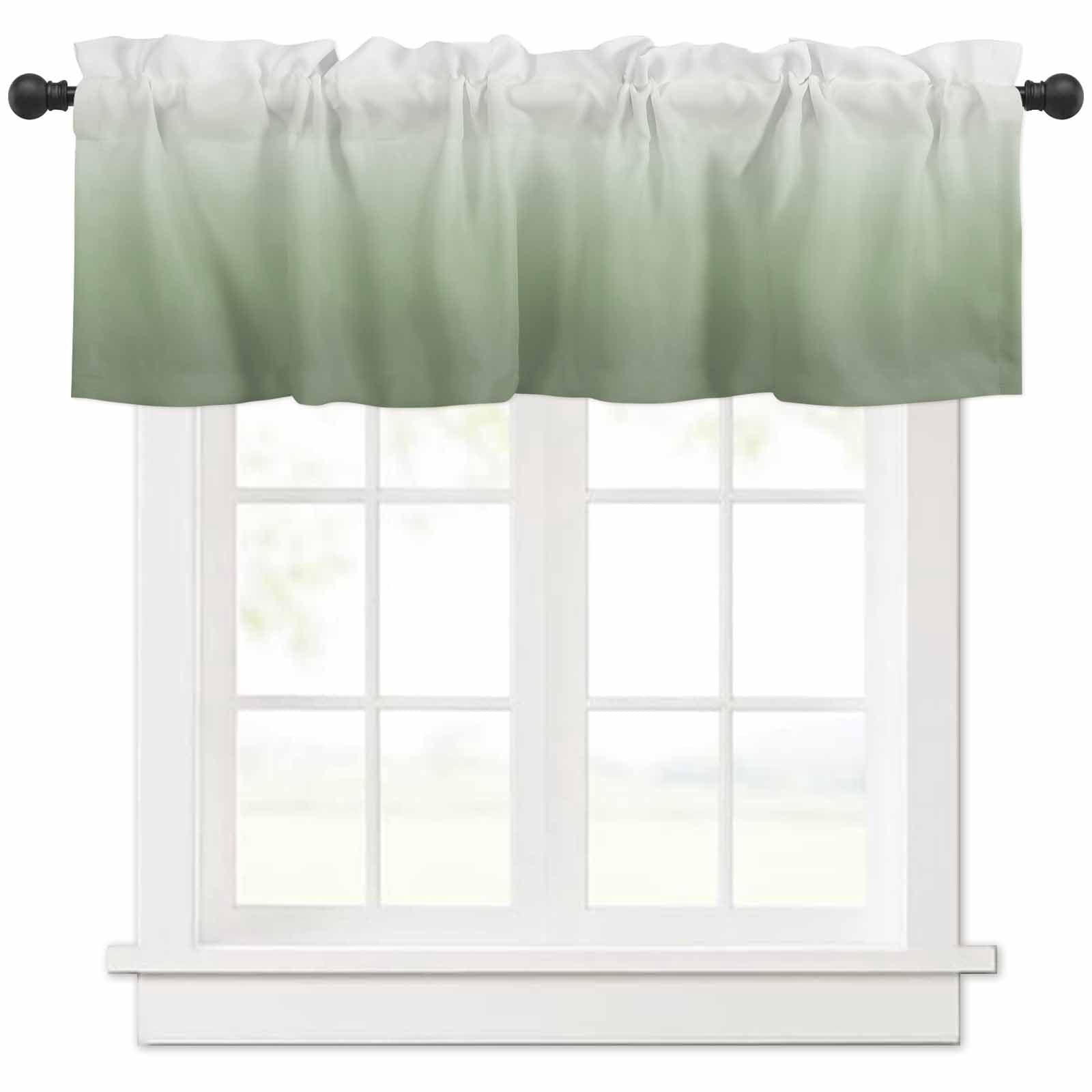 Sage Green Ombre Valances for Windows Farmhouse Kitchen Curtains ...