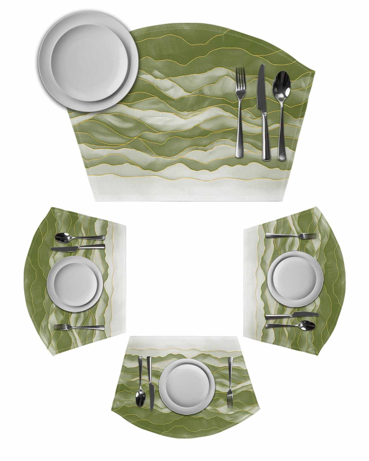 Sage Green Ombre Wedge Shaped Placemats Set of 2, Cotton Linen Fan ...