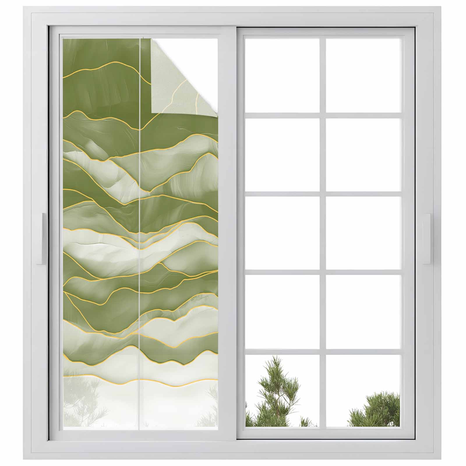 Sage Green Ombre Window Privacy Film, Modern Moire Abstract Art Luxury ...