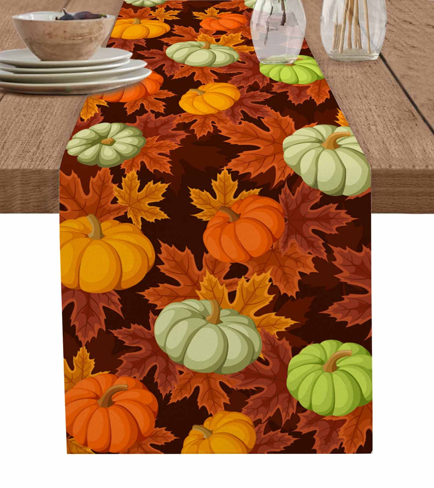 Sage Green Orange Fall Burlap-Cotton Table Runner 48 Inches Long ...