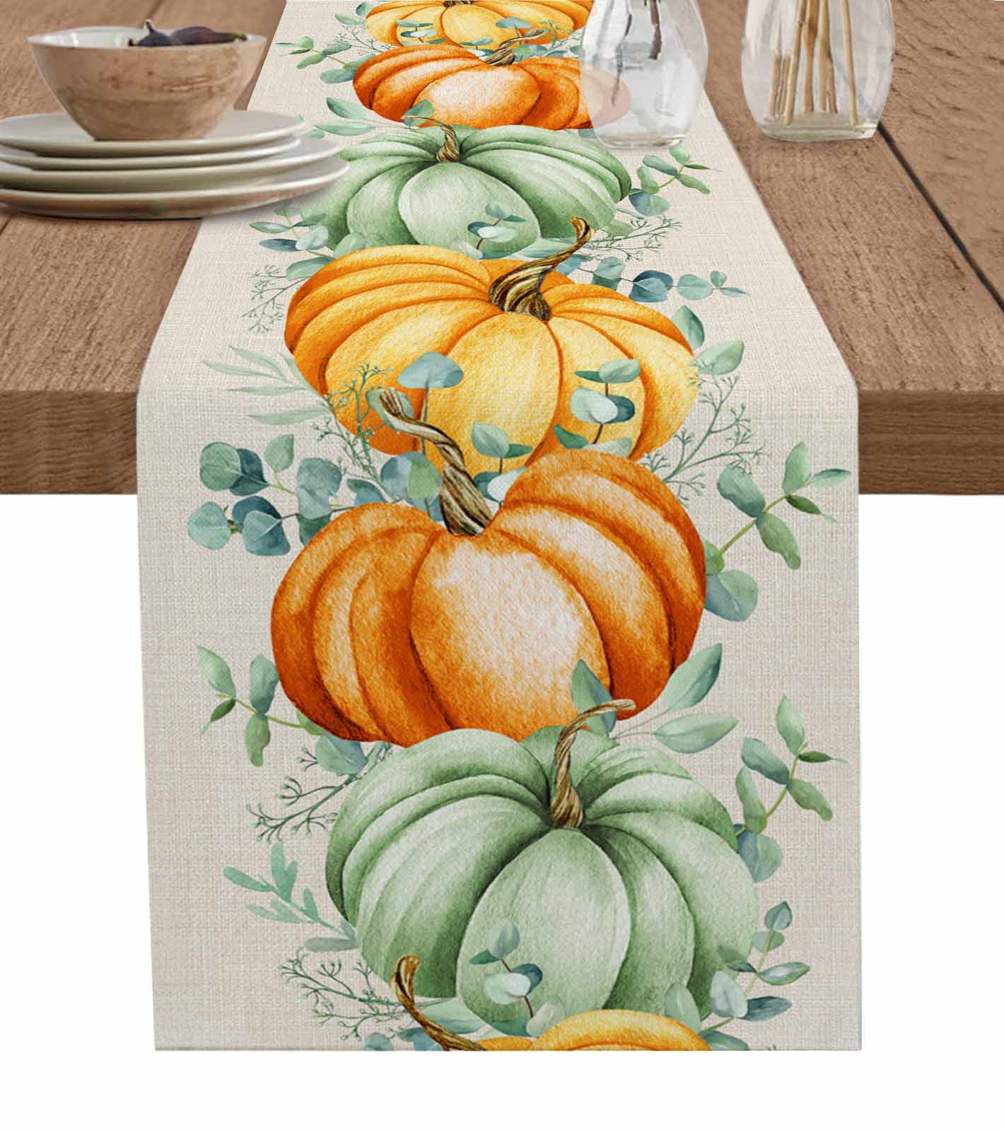 Sage Green Orange Fall Burlap-Cotton Table Runner 70 Inches Long ...