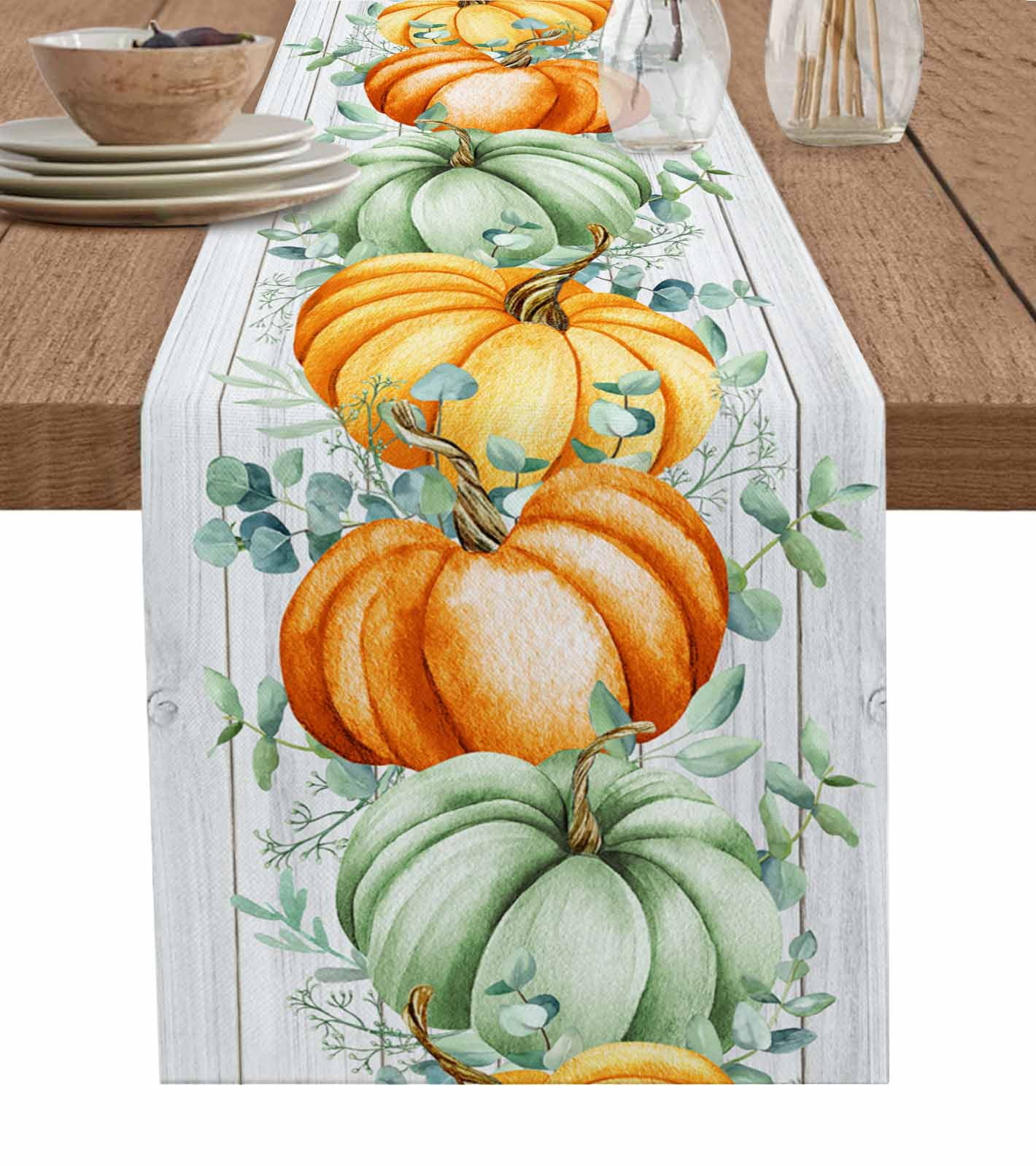 Sage Green Orange Fall Burlap-Cotton Table Runner 72 Inches Long ...