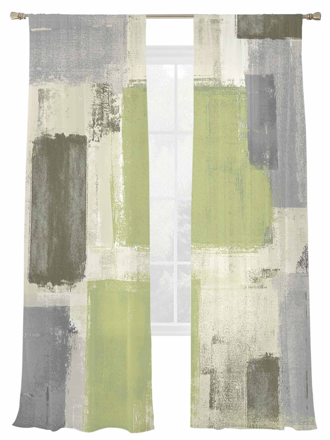 Sage Green Paint Sheer Curtains 2 Panels Set Abstract Mottled Sheer ...