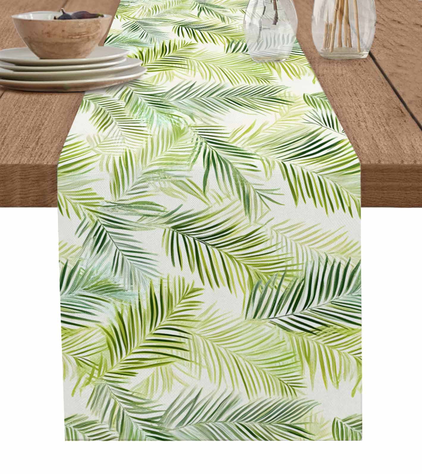 Sage Green Palm Leaf Burlap Cotton Table Runner 13x60 Inches Long ...