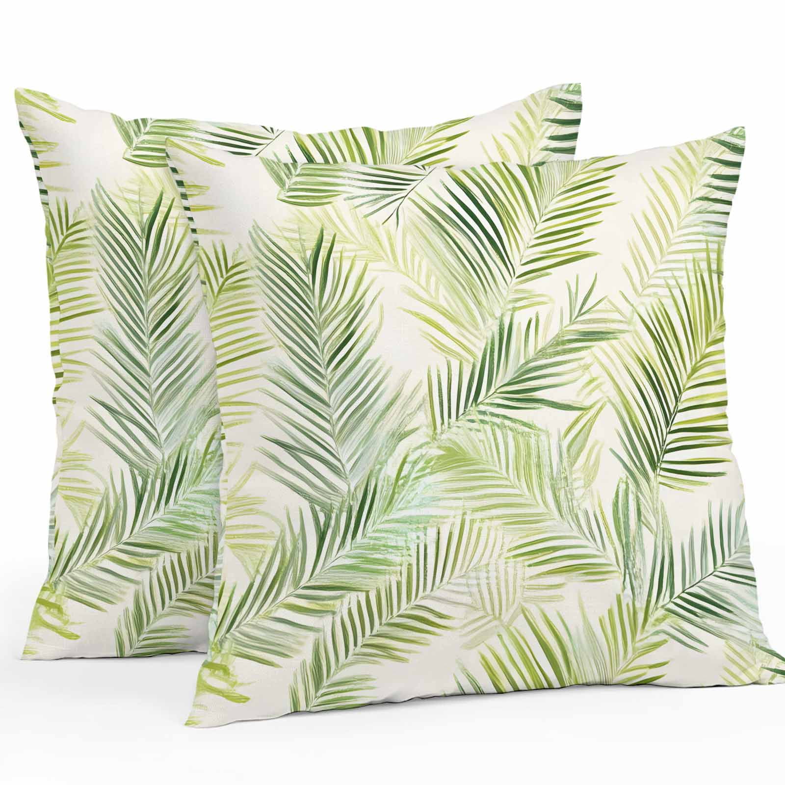 Sage Green Palm Leaf Waterproof Outdoor Throw Pillow Covers 18''x18 ...