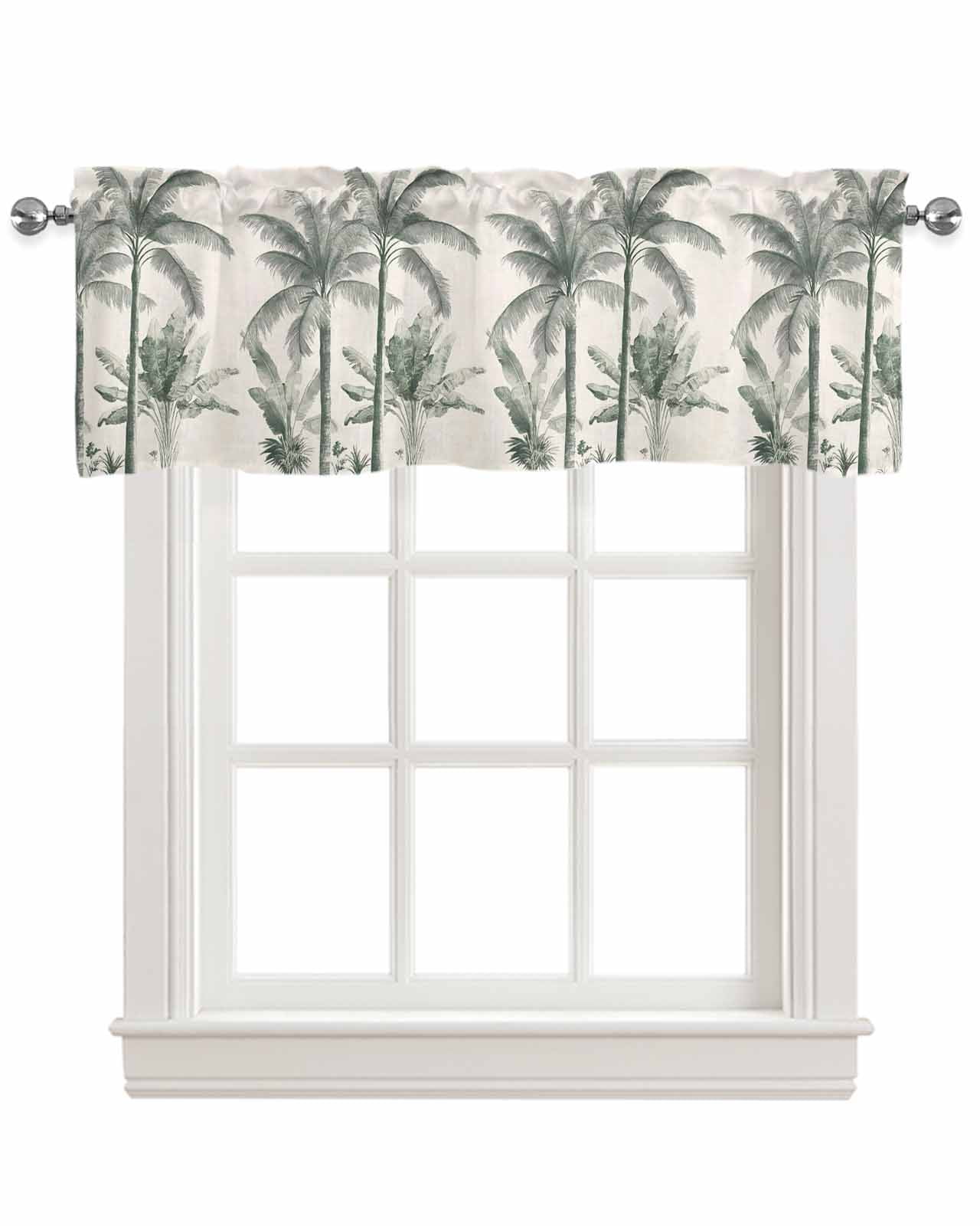 Sage Green Palm Tree Kitchen Valances for Windows Farmhouse Linen ...