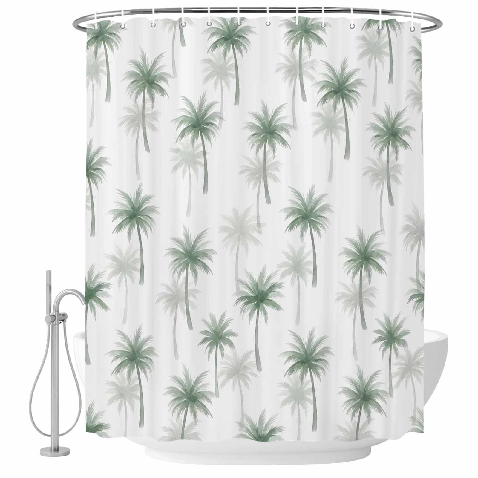 Sage Green Palm Tree Shower Curtain Set - Extra Long 72" x 96" Washable ...
