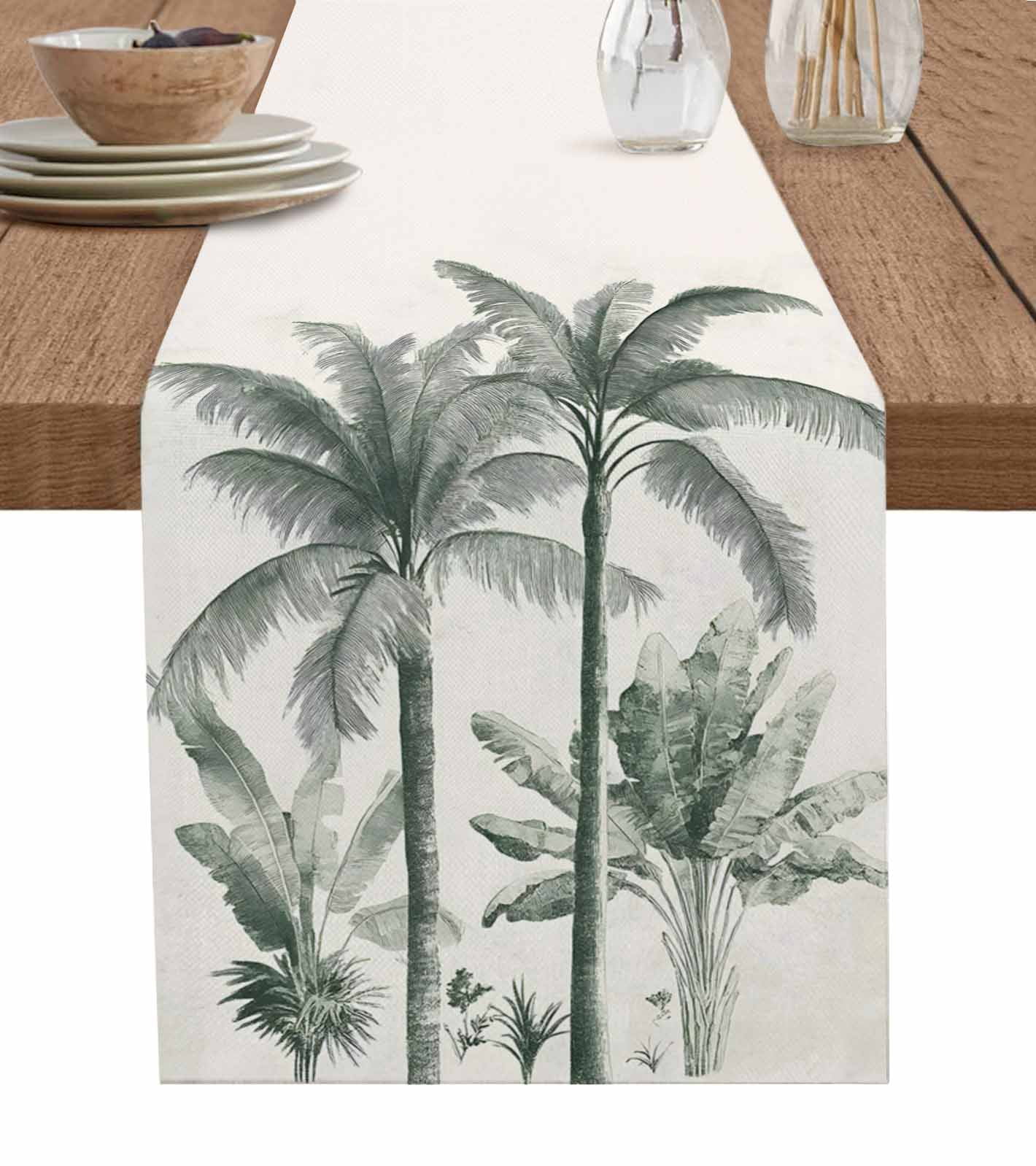 Sage Green Palm Tree Table Runner 70 Inches, Tropical Botanical Summer ...