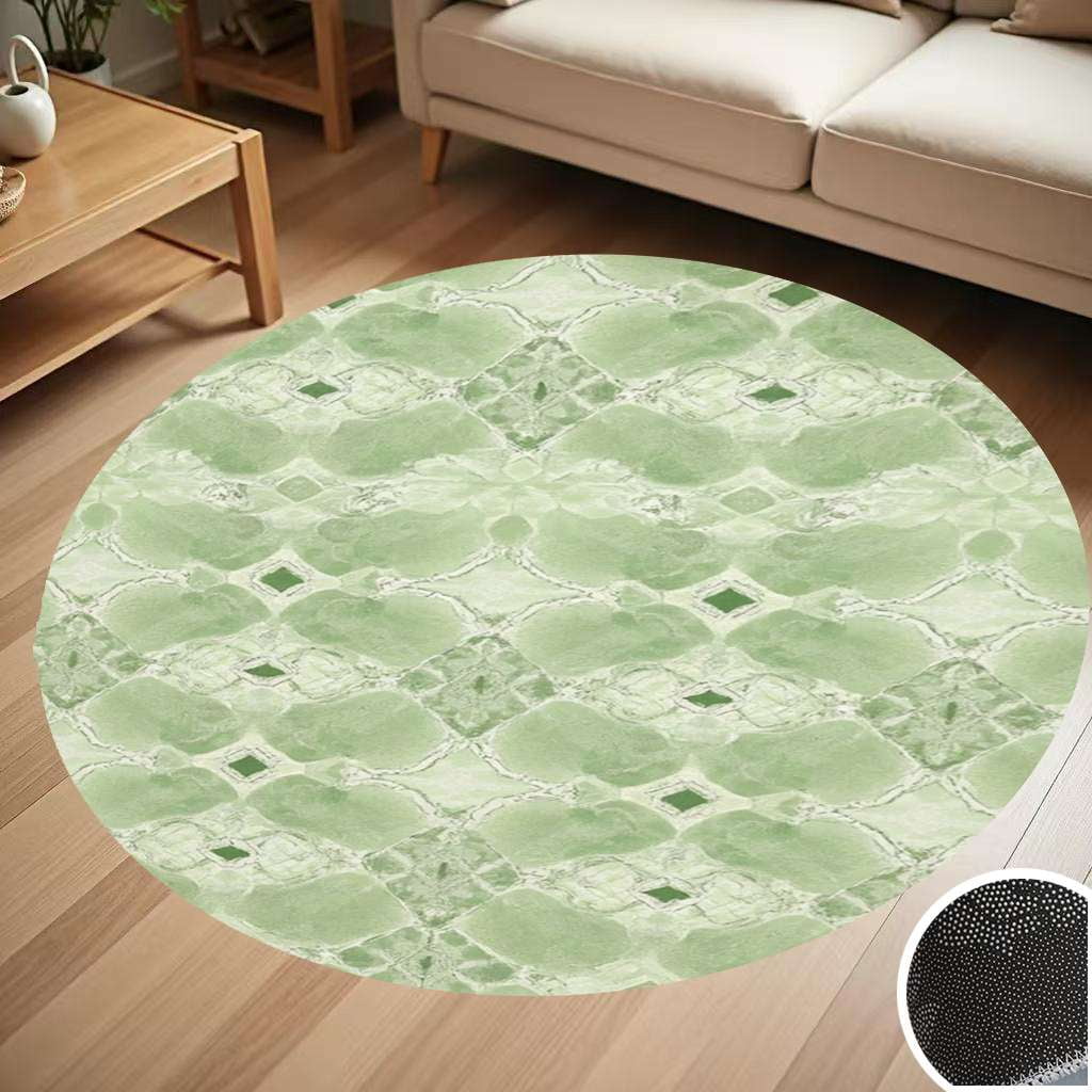 Sage Green Patterned Textile Round Carpet Living Room Bedroom Home ...