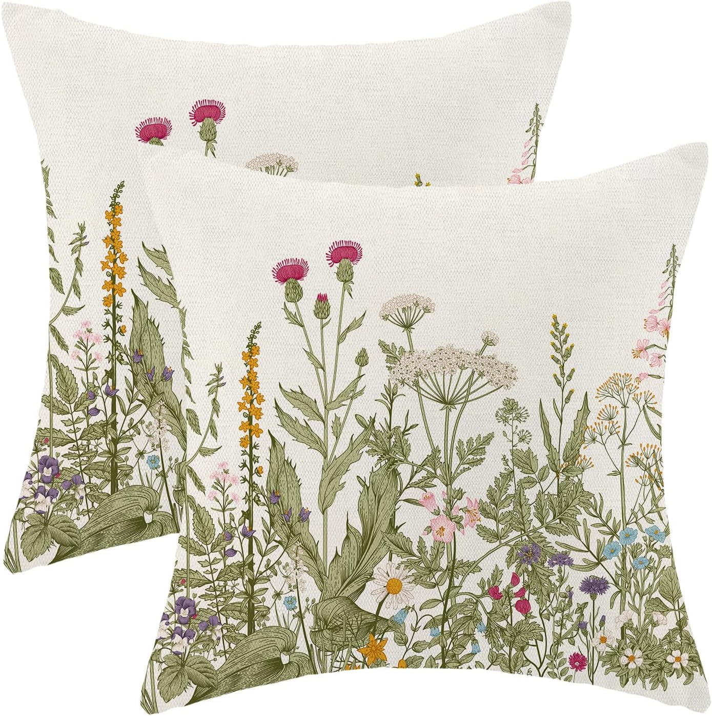 Sage Green Pillow Covers 18x18 Inch Set of 2, Spring Wildflower Plant ...